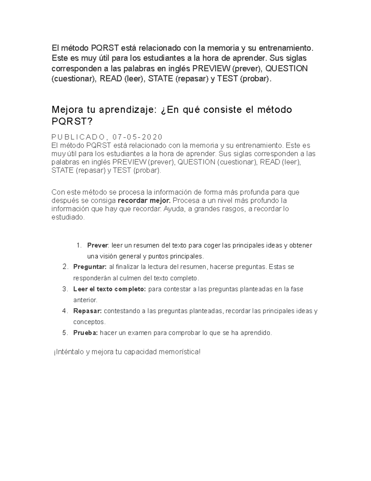 El metodo Pqrst - Es muy importante de todo el información - El método ...