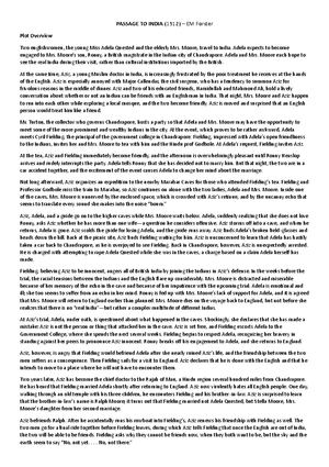 Analysis of A Passage to India written by E M Forster notes on plot ...