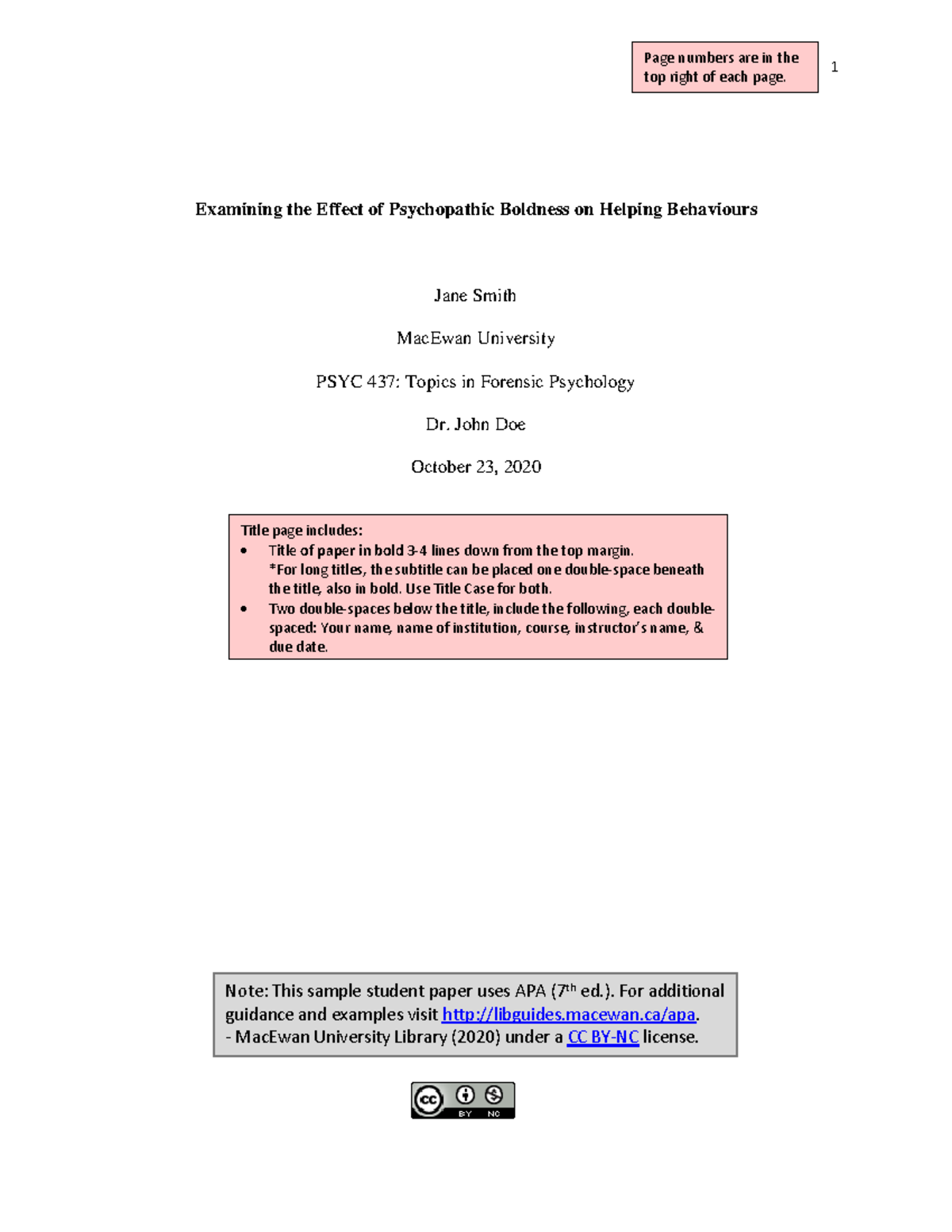 APA 7 Sample Student Paper - 1 Examining the Effect of Psychopathic ...