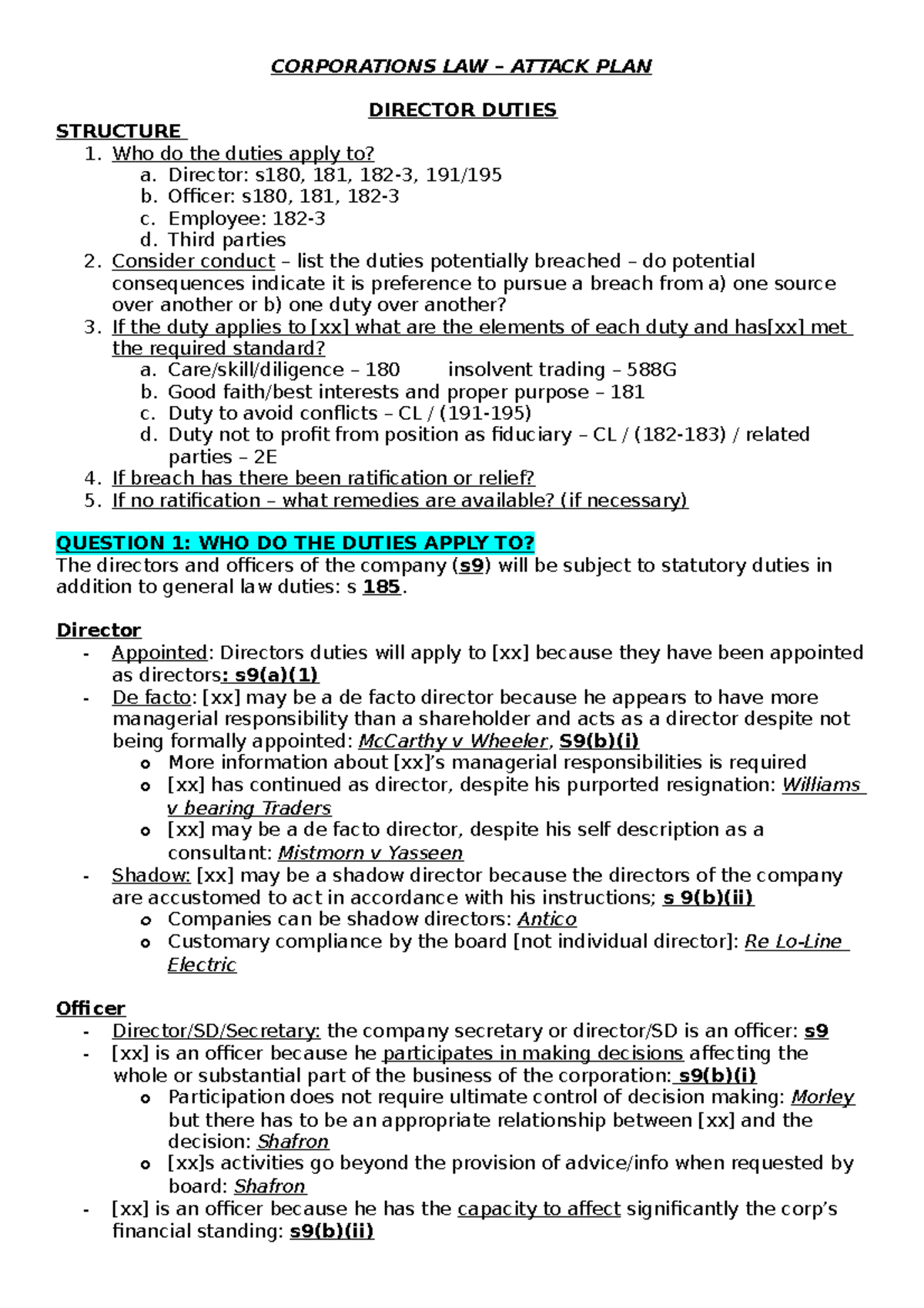 Corporations-LAW- Attack-PLAN - CORPORATIONS LAW – ATTACK PLAN DIRECTOR ...