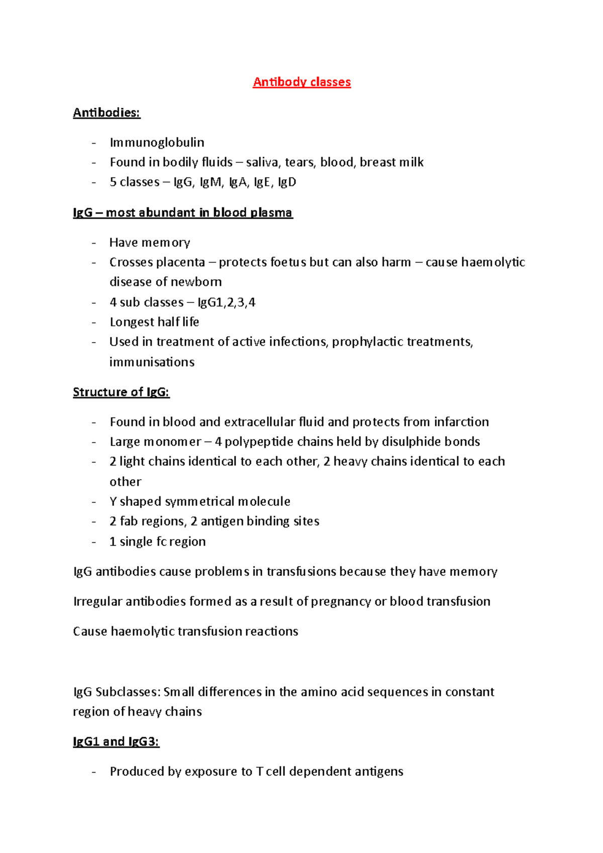 Antibody classes - Lecture notes 2 - Antibody classes Antibodies ...