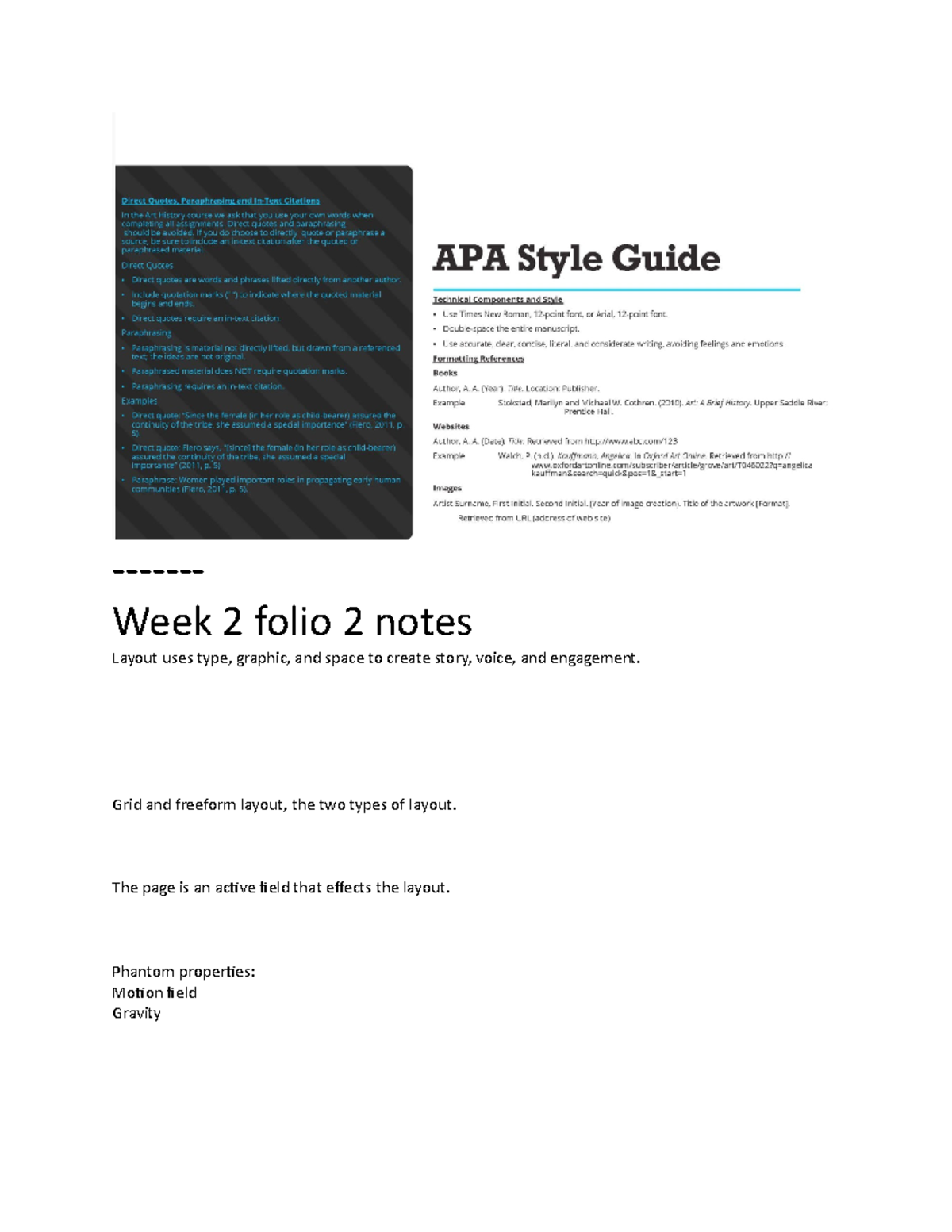 Week 2 folio 2 notes - Week 2 folio 2 notes Layout uses type, graphic ...