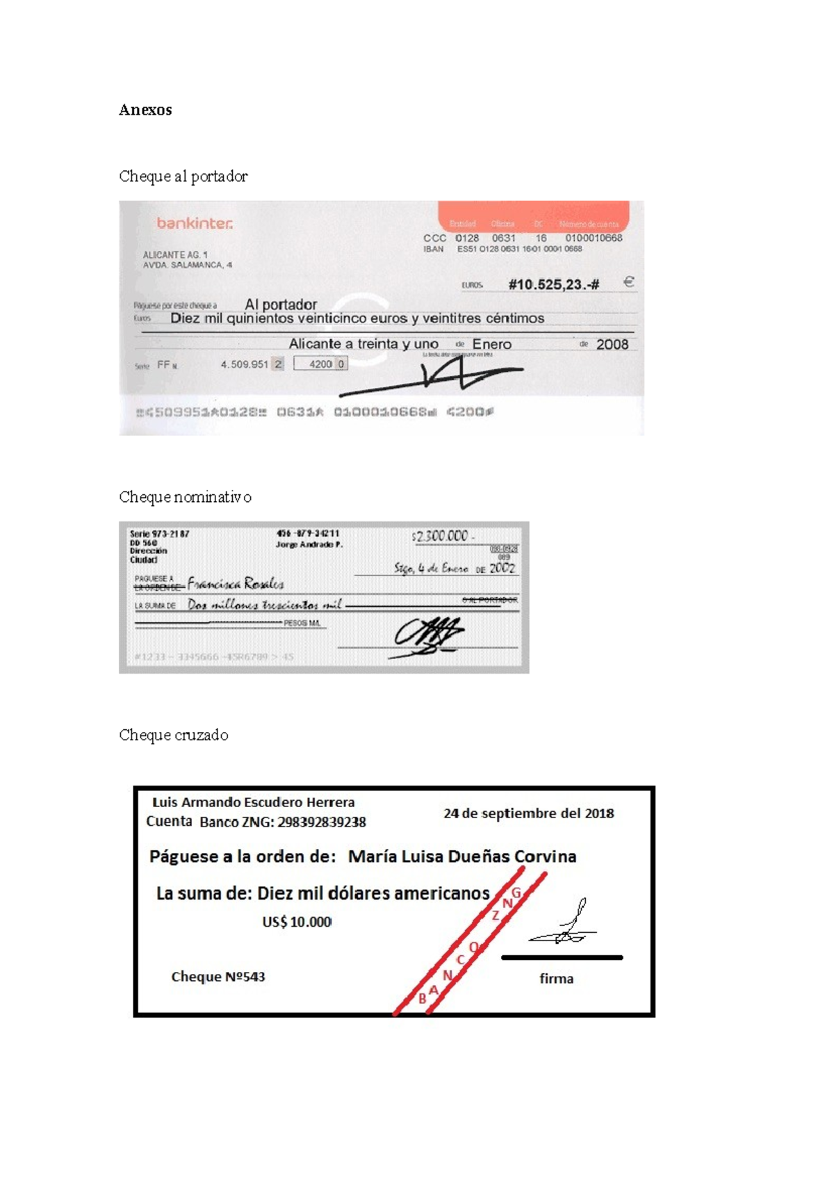 Anexos - Derecho Mercantil I - Anexos Cheque al portador Cheque ...