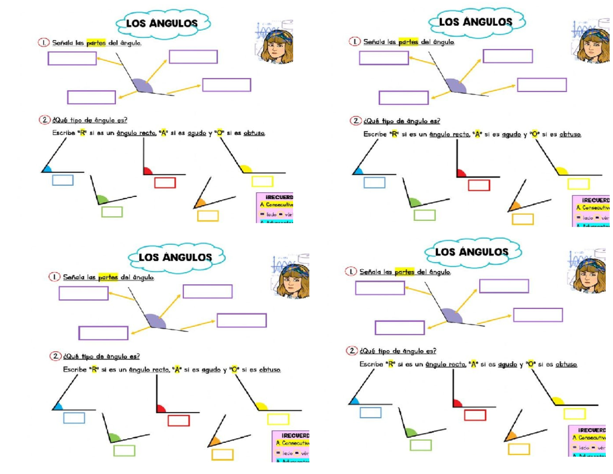 Angulos, Ejercicio. 4to - LOS ÁNGULOS LOS ÁNGULOS I. Señala las partes ...