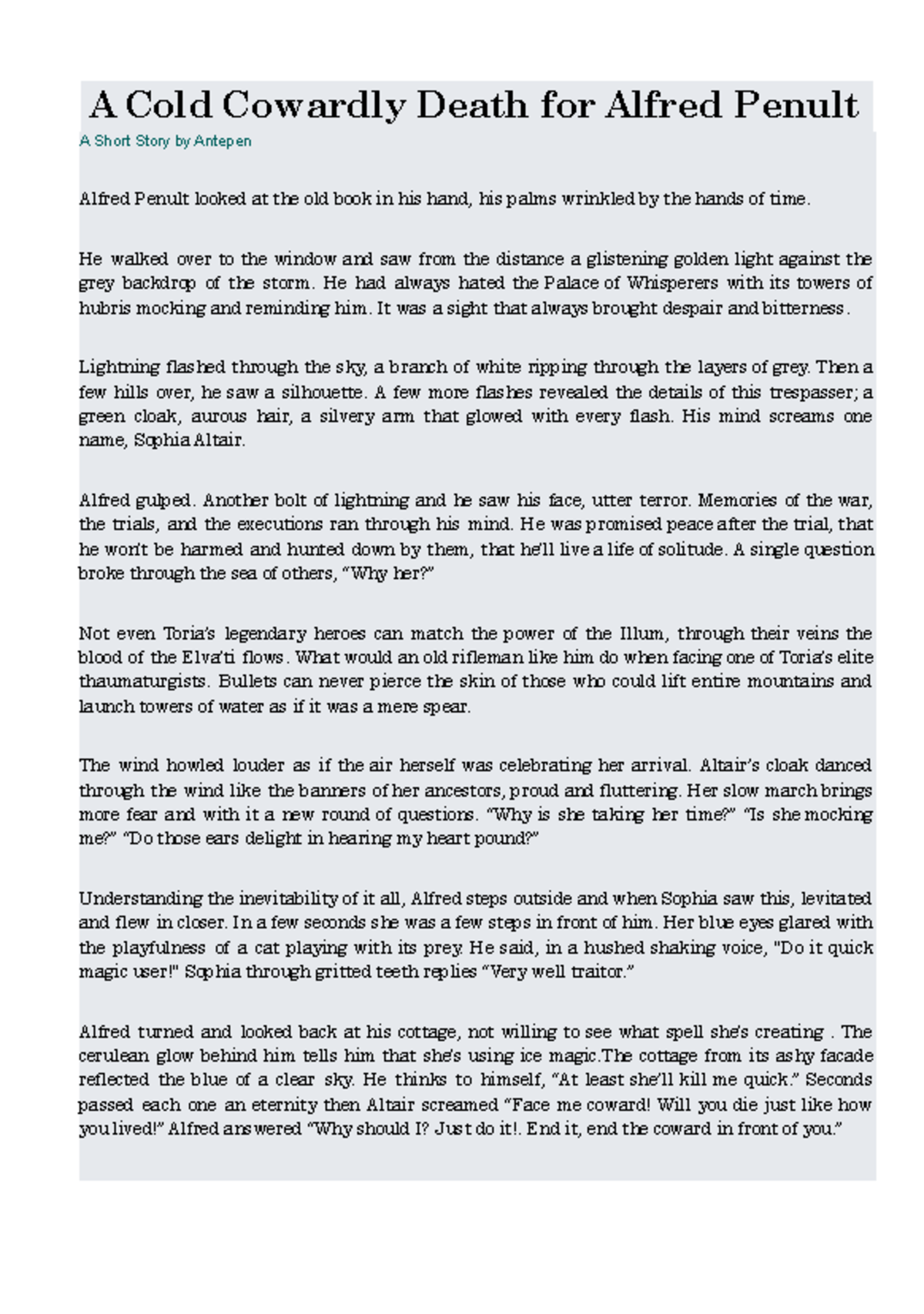 A Cold Cowardly Death for Alfred Penult - He walked over to the window ...