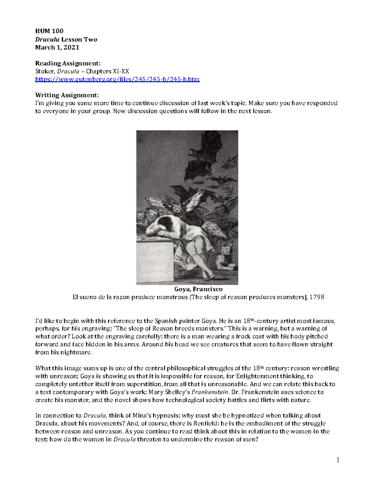 Dracula Week Two - Lecture notes 3/2 - HUM _Dracula _ Lesson Two March ...