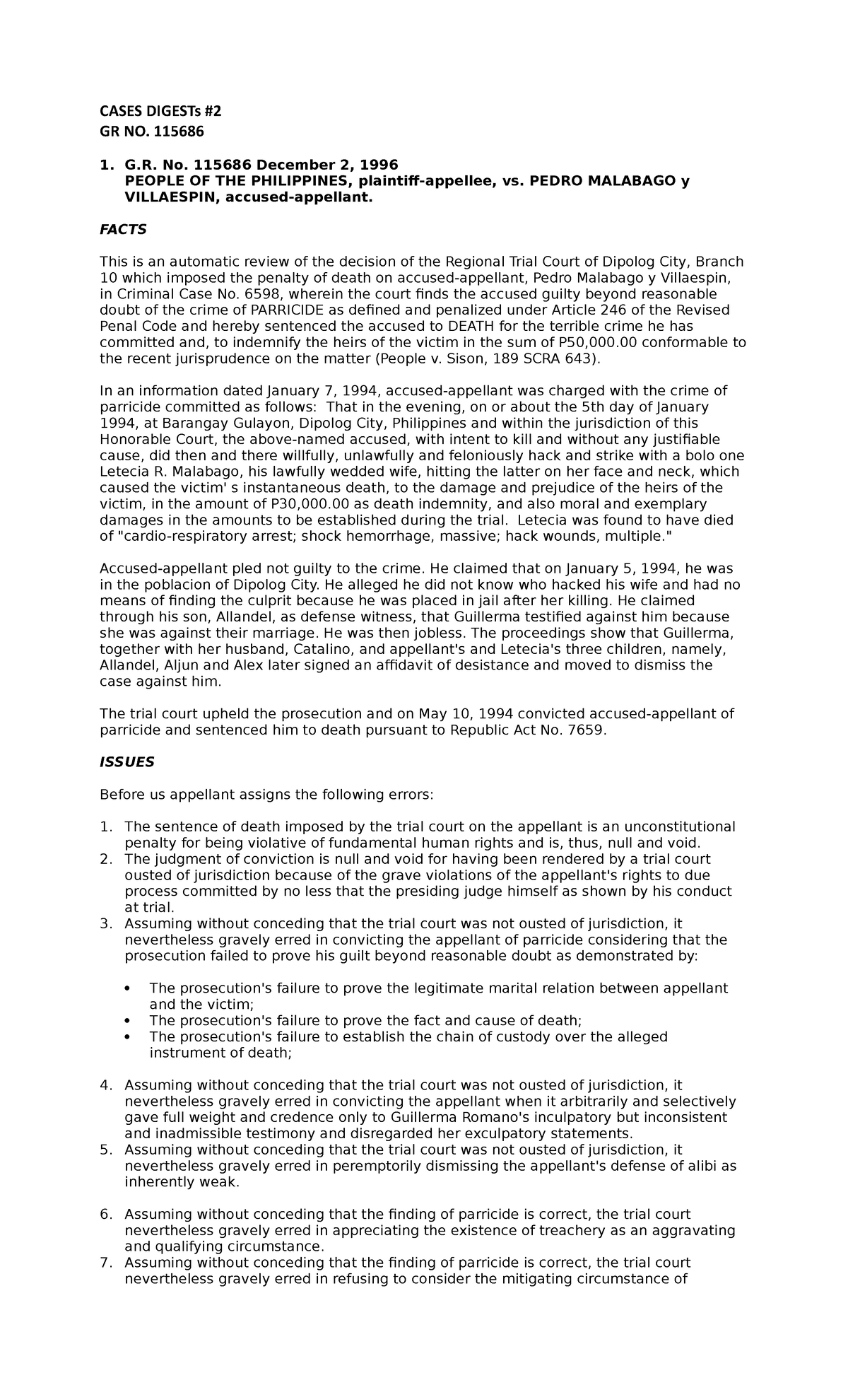 CASE Digest GR No. 115686 - CASES DIGESTs GR NO. 115686 G. No. 115686 ...