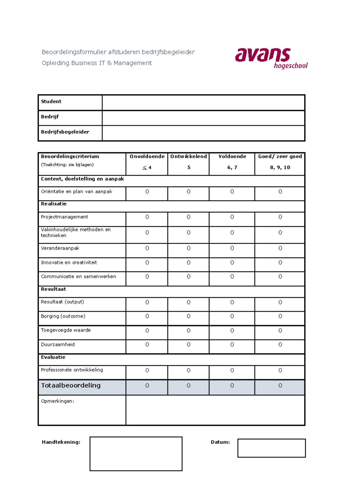 Bimvt 4 Afstuderen beoordelingsformulier bedrijfsbegeleider - Beoordelingsformulier afstuderen ...