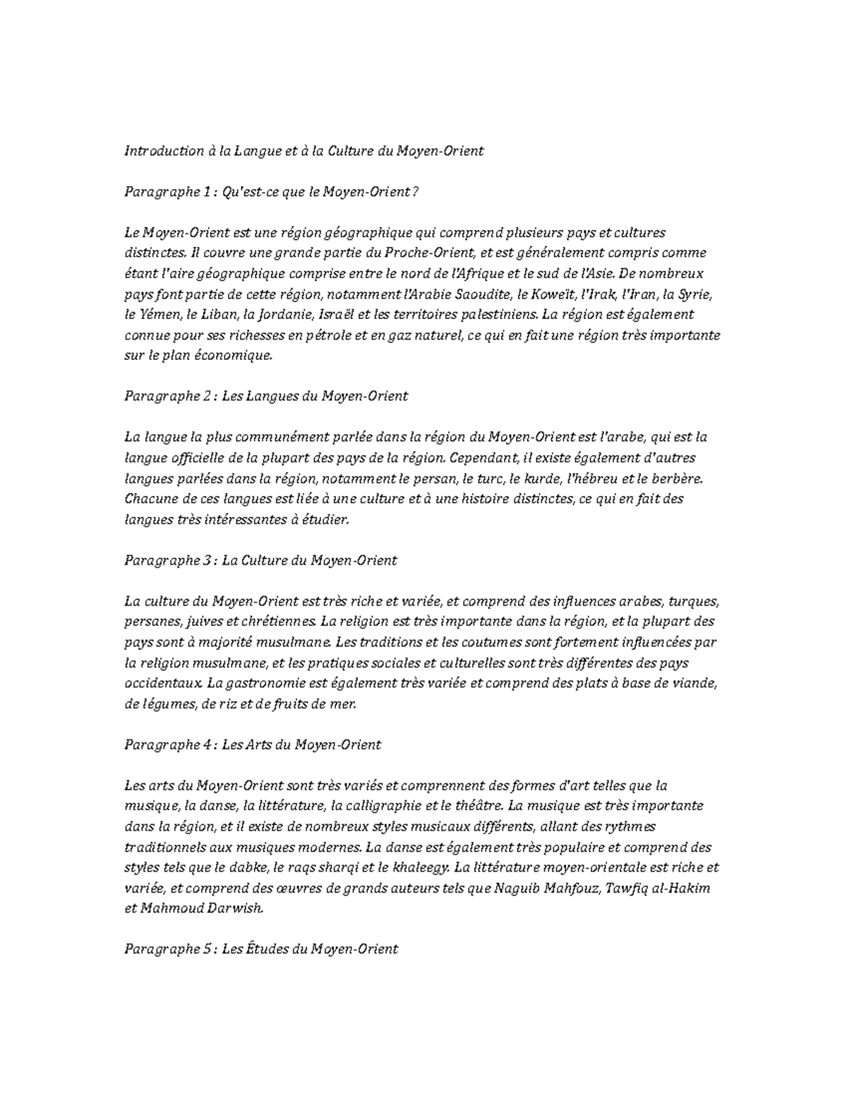Middle Eastern Languages and Cultures Study Notes - Introduction à la ...