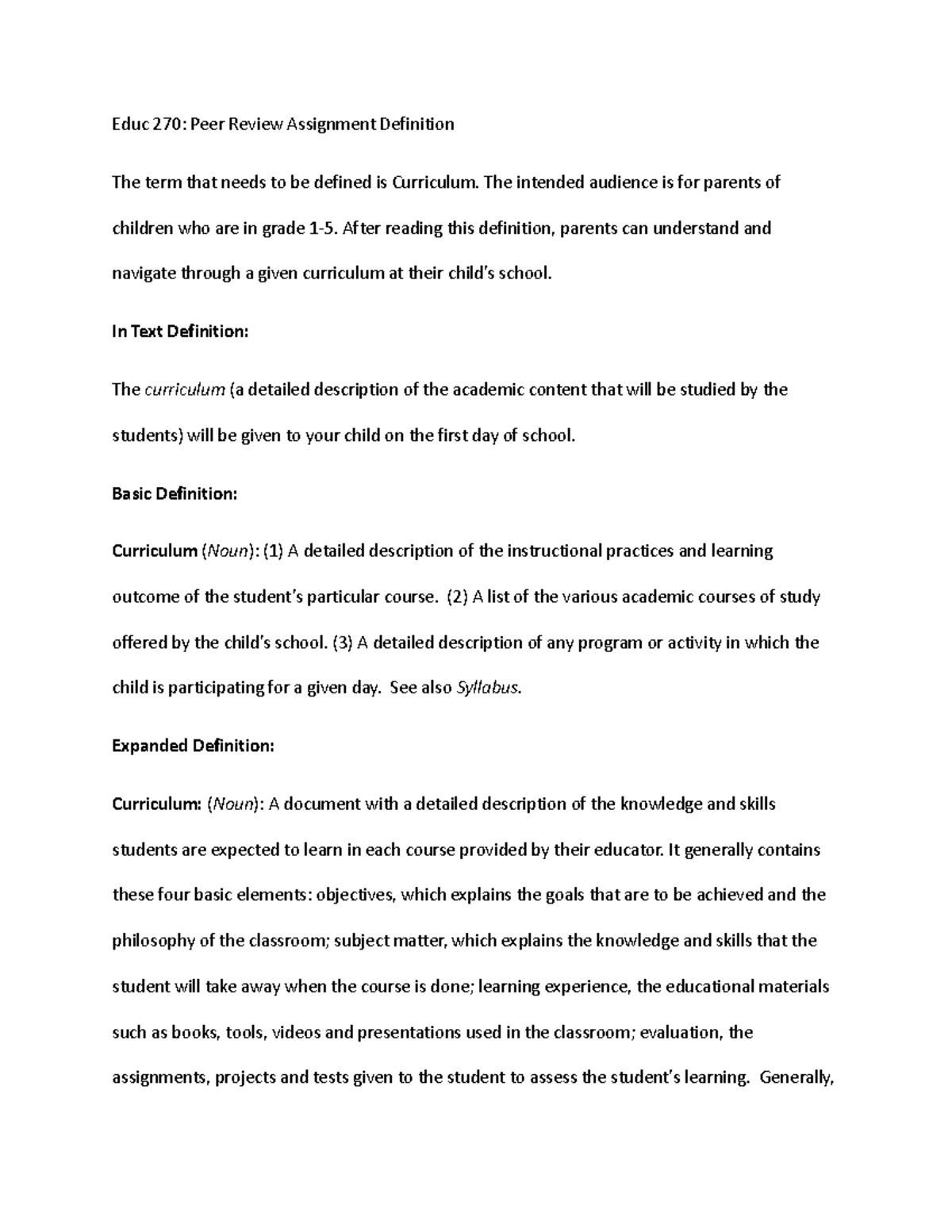 Educ270 Assigment- Definition - Educ 270: Peer Review Assignment ...