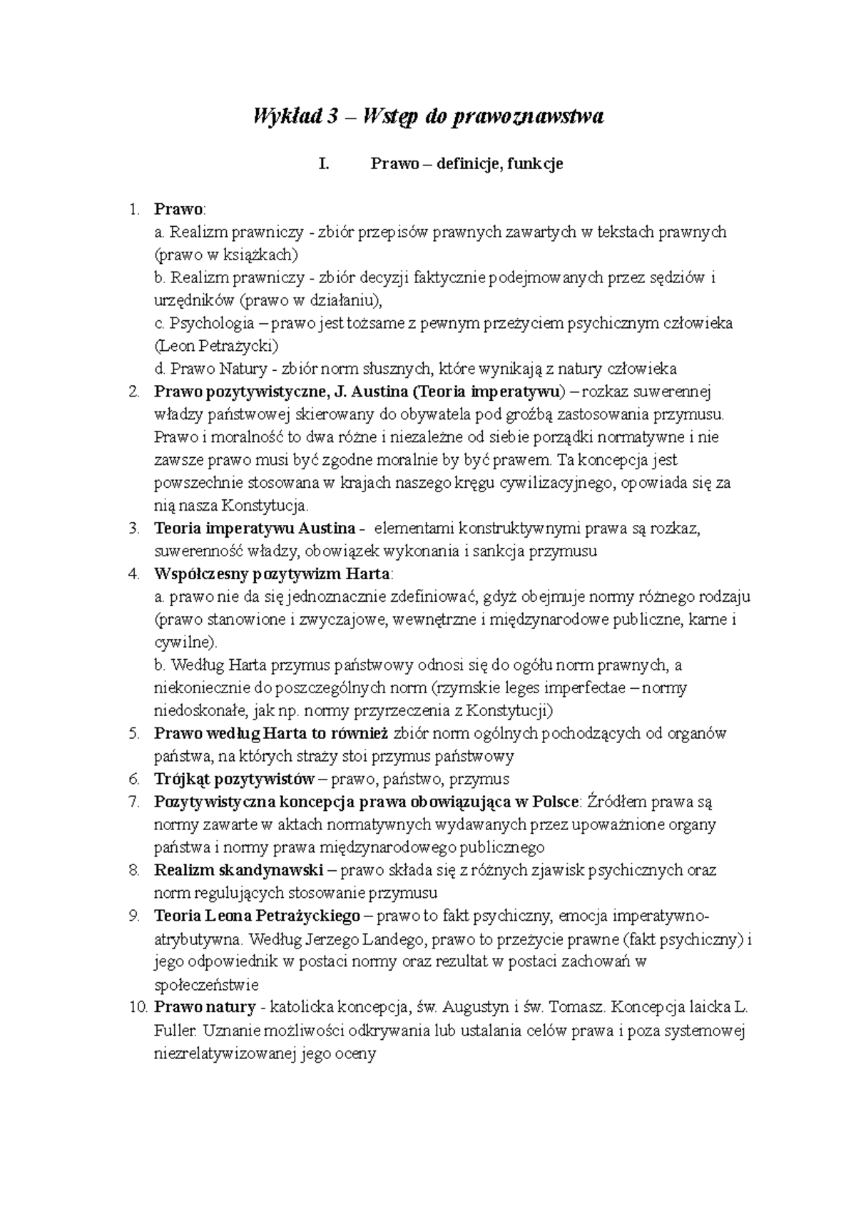 Wykład 3 - Prawoznawstwo - Wykład 3 – Wstęp do prawoznawstwa I. Prawo – definicje, funkcje Prawo ...