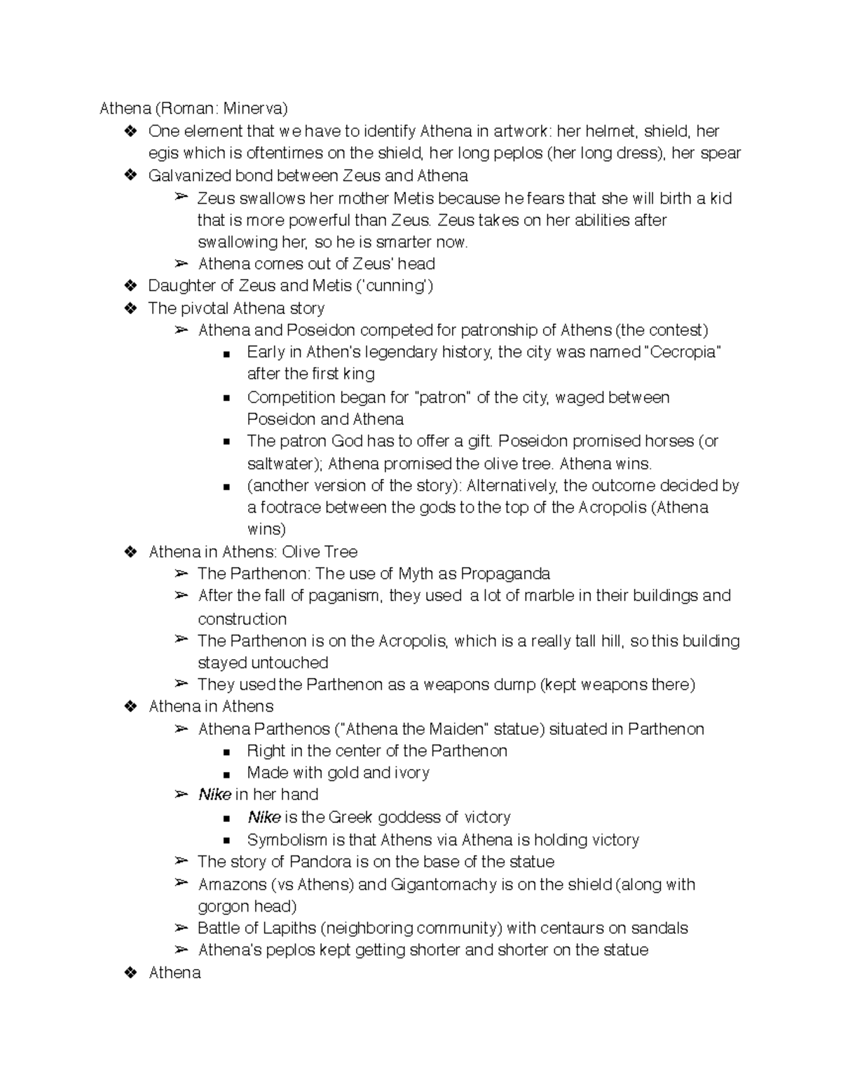Exam 3 notes myth - Athena (Roman: Minerva) w One element that we have ...