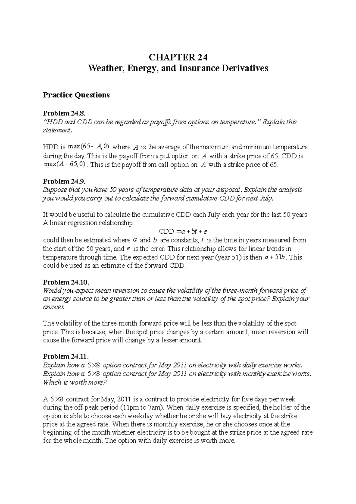 Hull Fund 9e Ch24Problem Solutions - CHAPTER 24 Weather, Energy, and ...