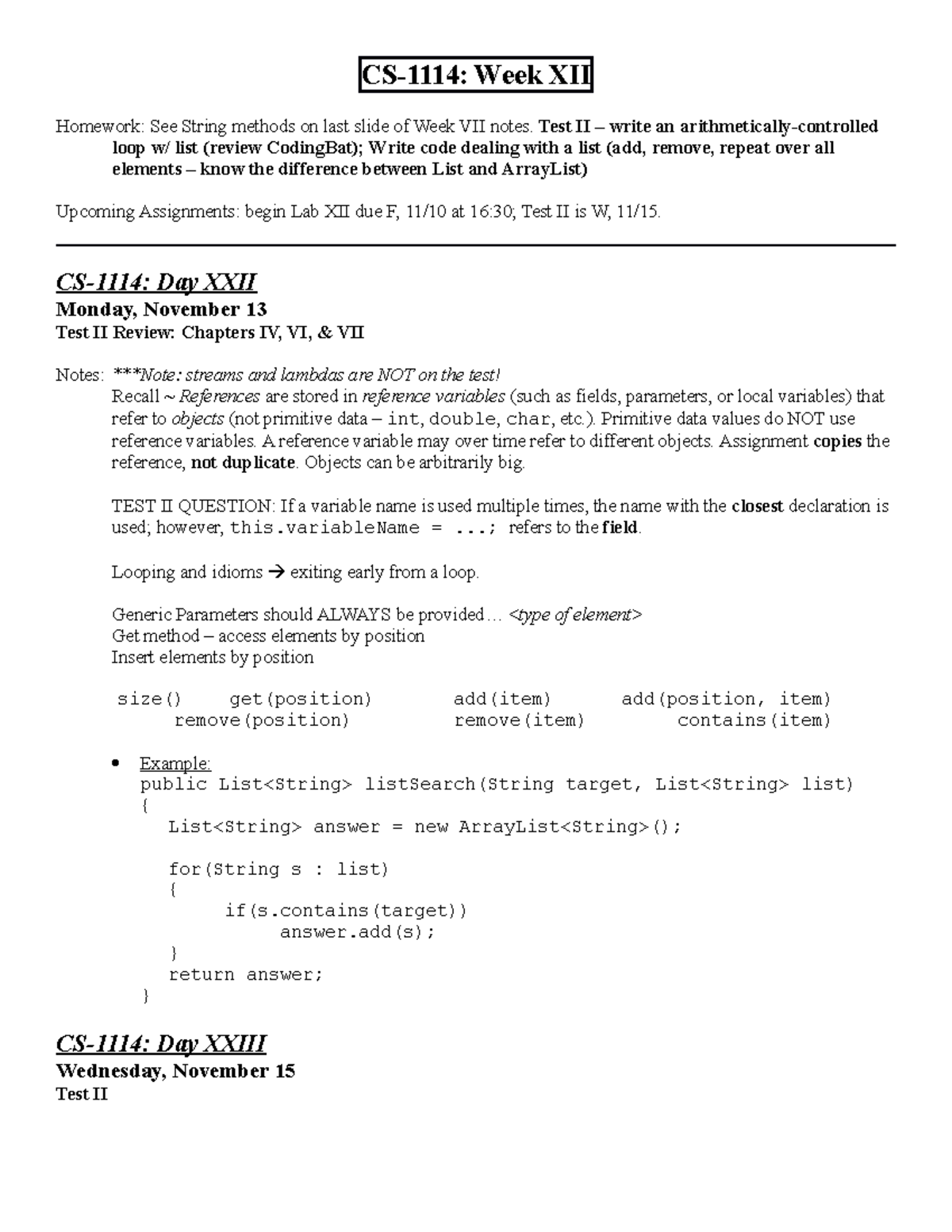 CS-1114 - Notes - Week 12 - CS-1114: Week XII Homework: See String ...