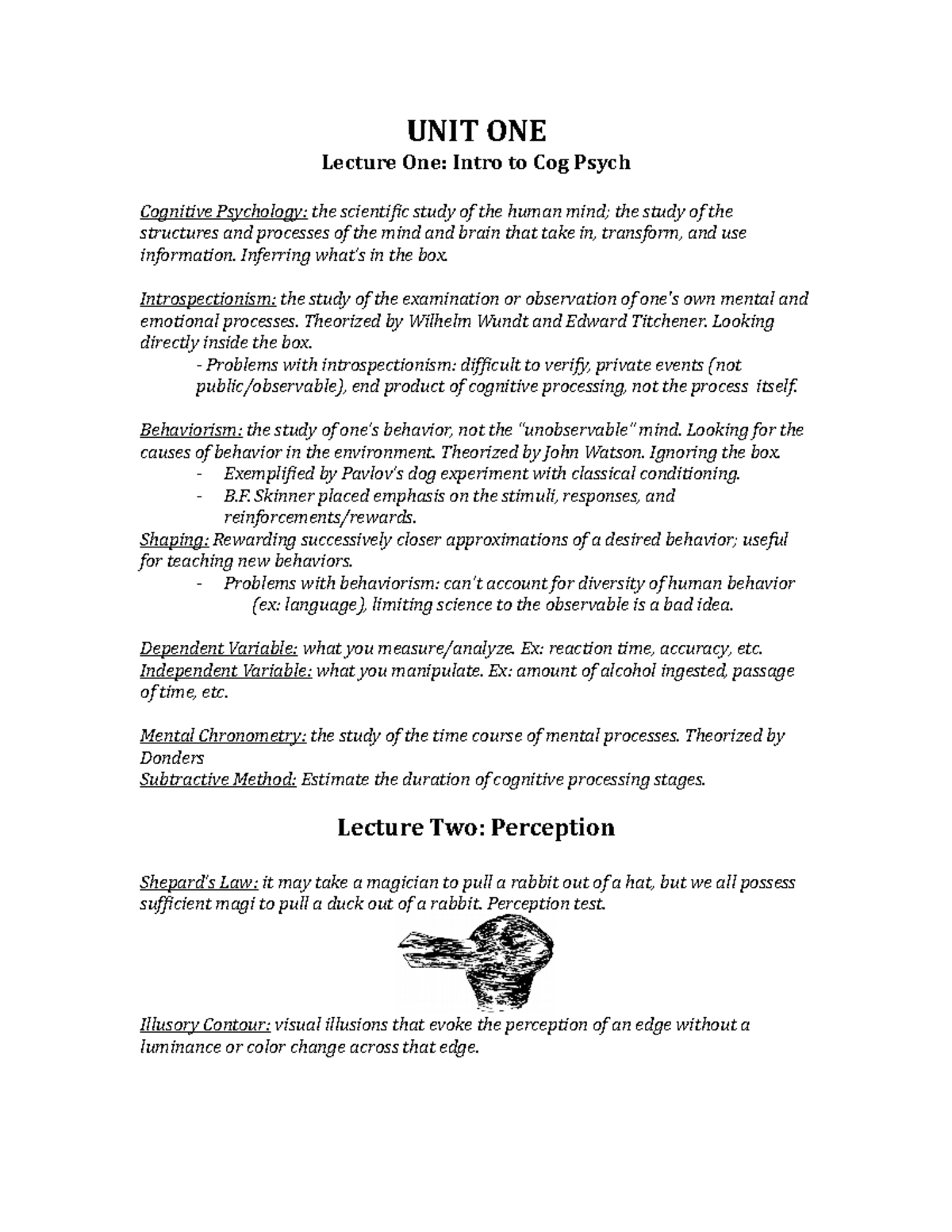 Cognitive Psychology Notes - UNIT ONE Lecture One: Intro to Cog Psych ...
