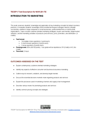 INTRODUCTION TO MARKETING exam questions - TECEP® Test Description for ...