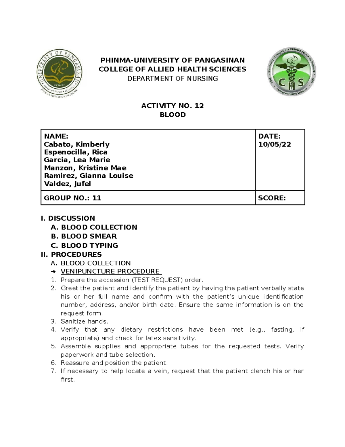 BIO-024 LAB- Activity-12 Blood Garcia - PHINMA-UNIVERSITY OF PANGASINAN ...