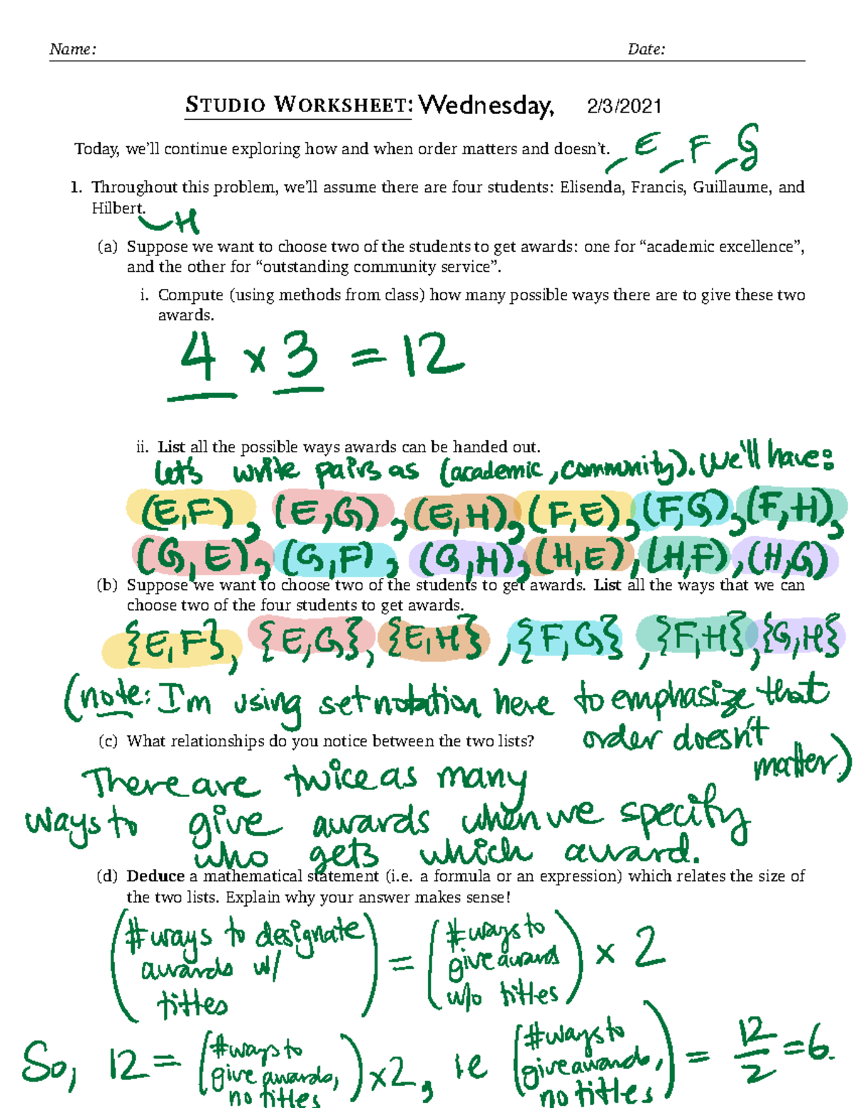 Studio 06 2 - Name: Date: STUDIO WORKSHEET:MONDAY,8/31/ Today, we’ll ...