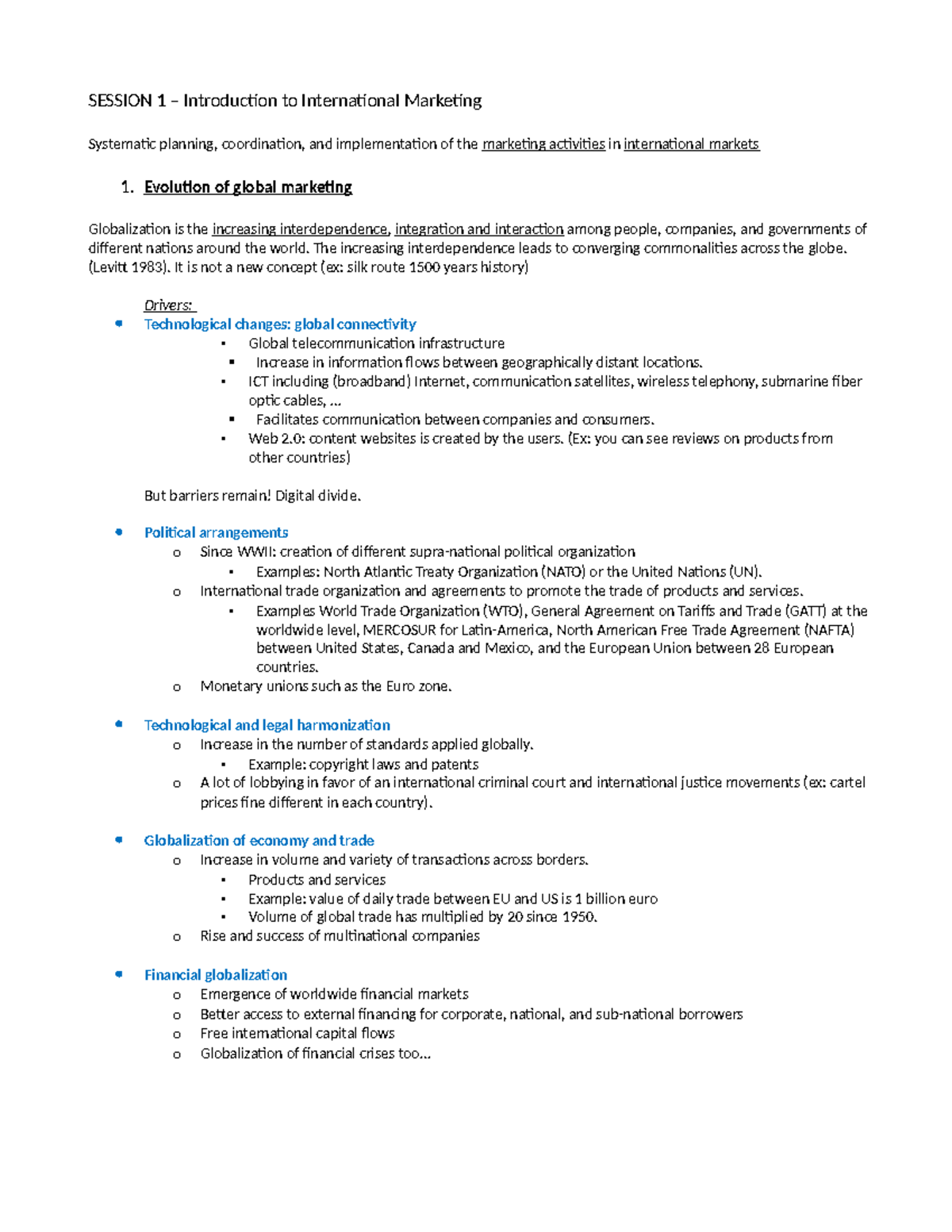 Session 1 - Slides+notes - SESSION 1 – Introduction to International ...