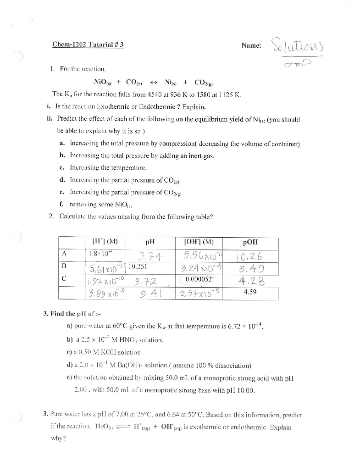 Tutorial 3 Solutions - Chem 1202 - Studocu
