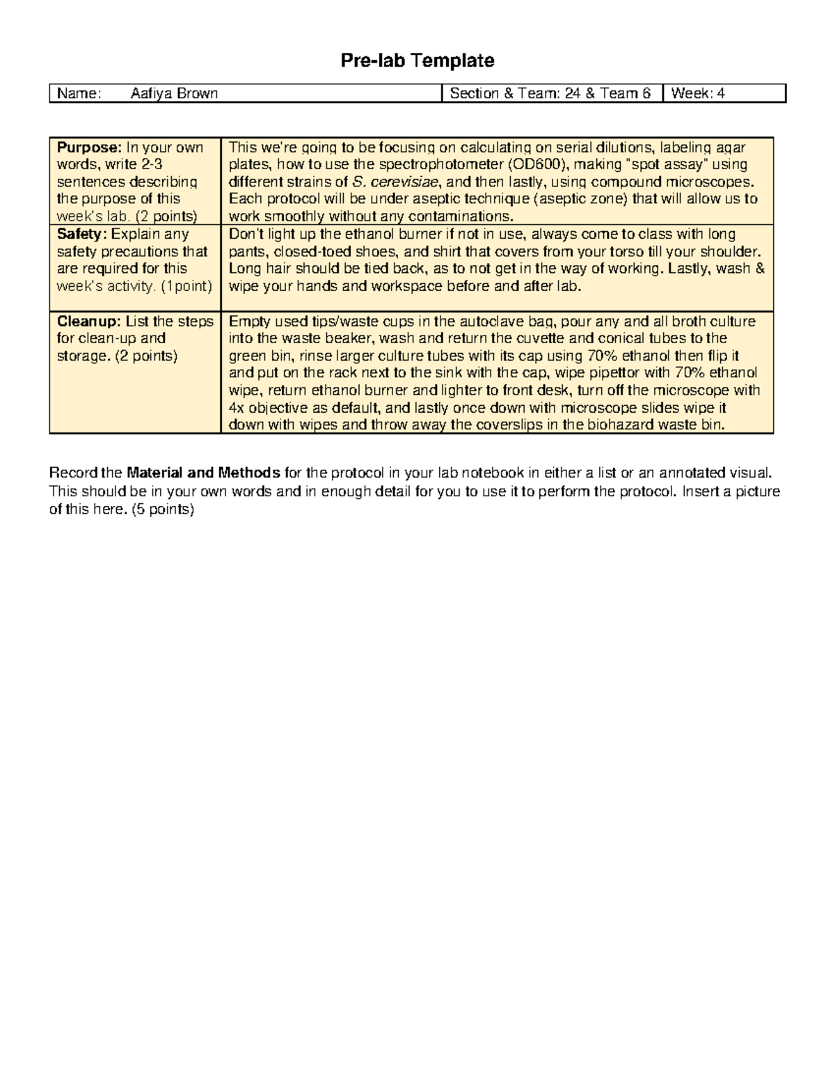 BIO 1106 Pre-lab Assignment (Week 4) - Pre-lab Template Name: Aafiya ...