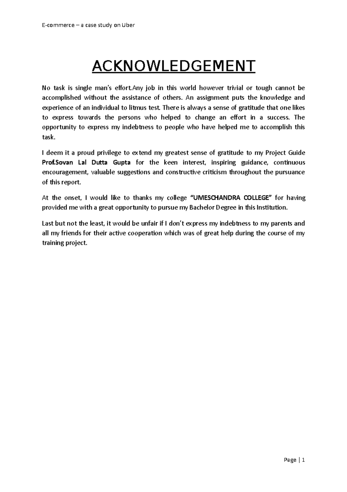 E Commerce on various sectors - ACKNOWLEDGEMENT No task is single man’s ...