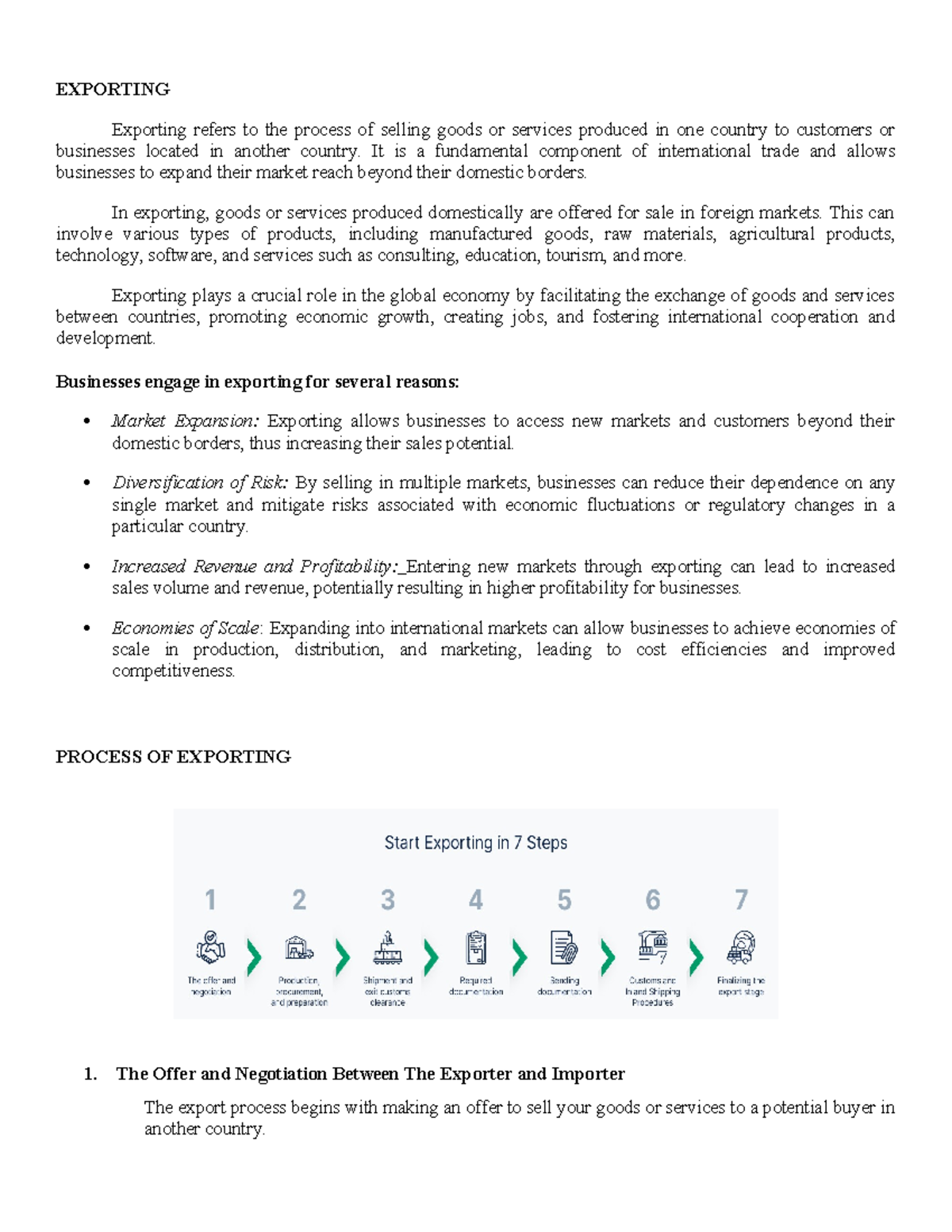 IBT- Exporting - study well - EXPORTING Exporting refers to the process of selling goods or ...
