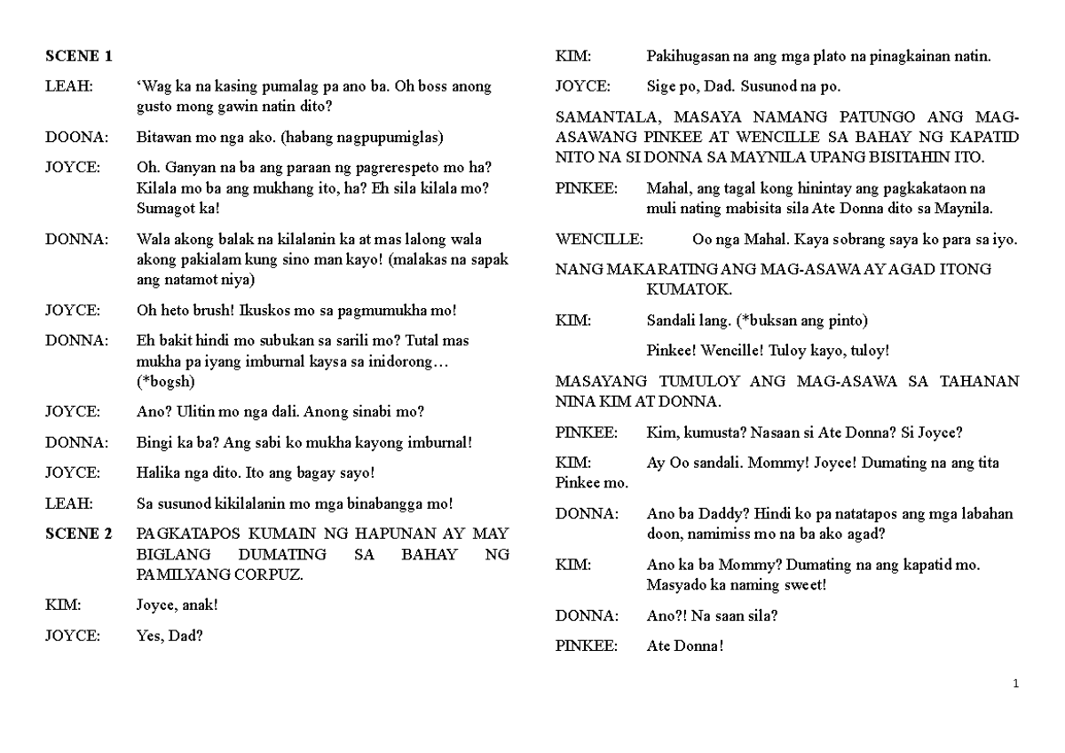 Skrip - I want to view docs - SCENE 1 LEAH: ‘Wag ka na kasing pumalag ...
