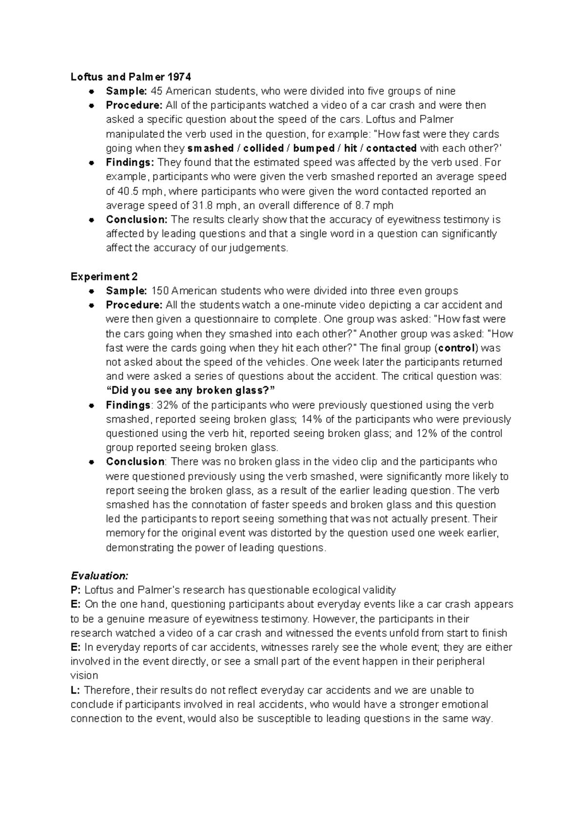 Misleading Information – Leading Questions - Loftus and Palmer 1974 ...
