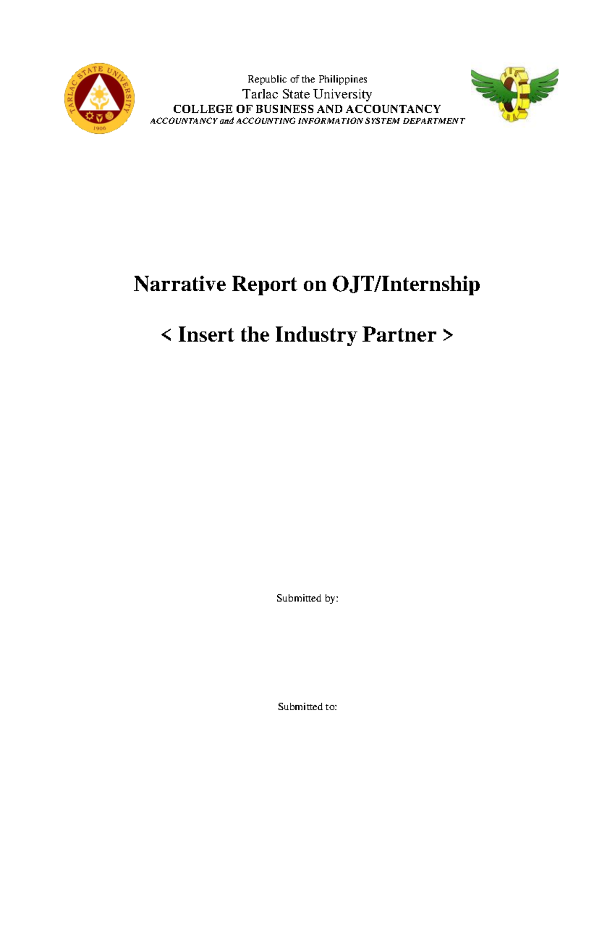 OJT Narrative Report Format 2022 - Republic of the Philippines Tarlac ...