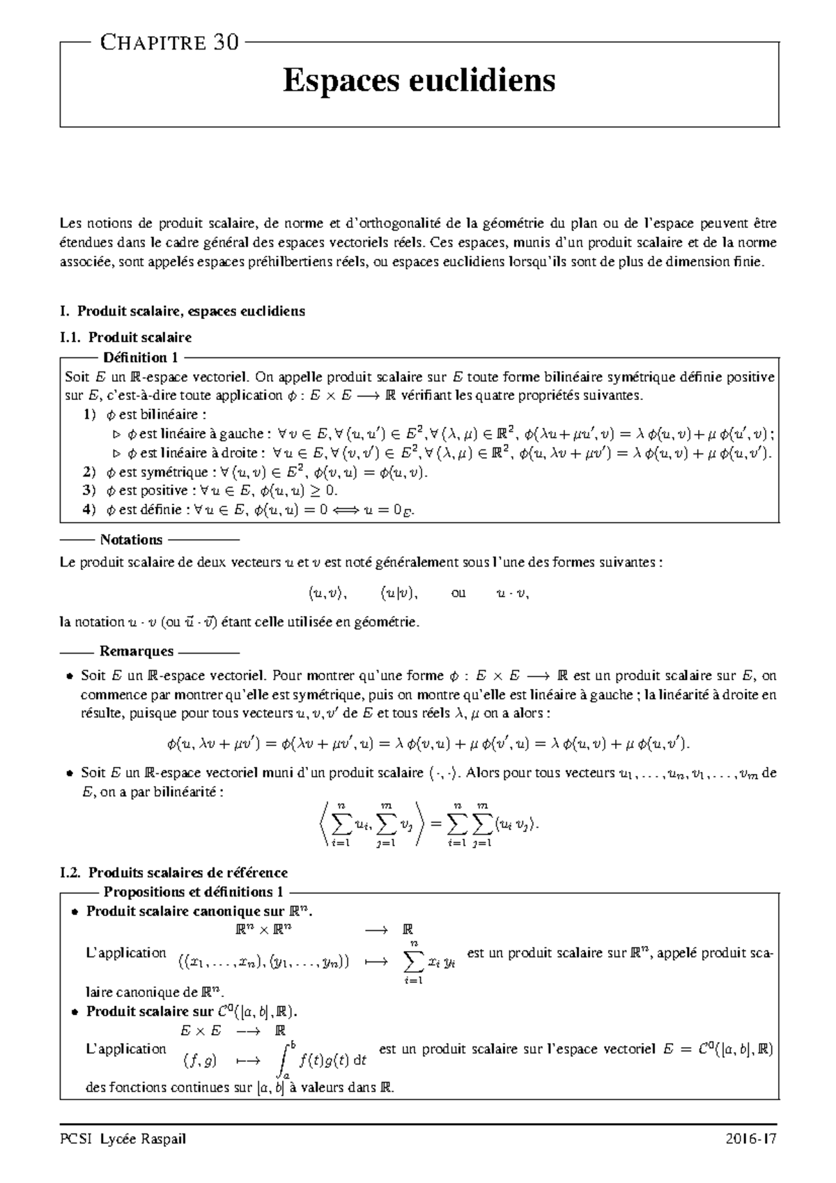 Cours 30 espaces euclidiens - ESPACES EUCLIDIENS 1/ Espaces euclidiens CHAPITRE 30 Les notions ...