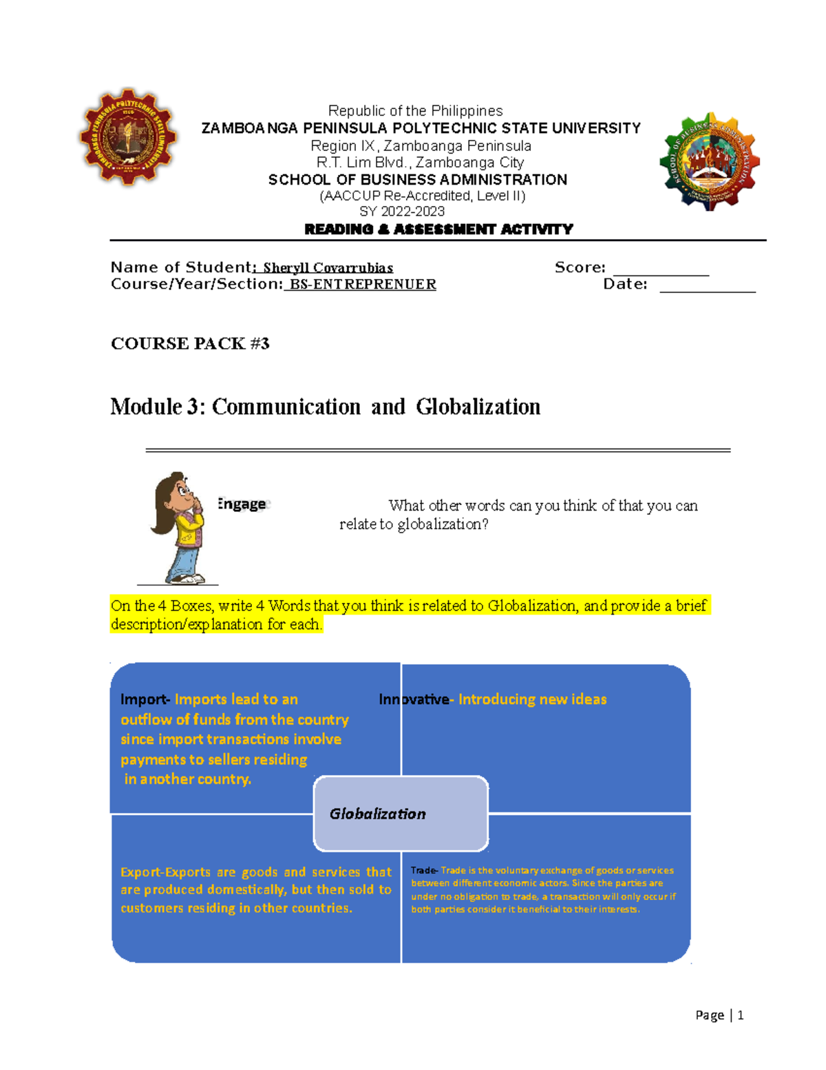 Module 3 - Communication AND Globalization Reading Activity - Engage ...