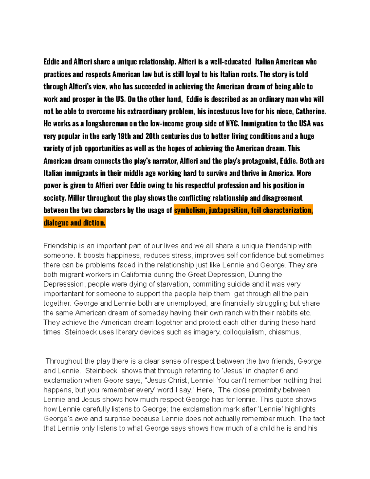 A View from the Bridge Edexcel - Eddie and Alfieri share a unique ...