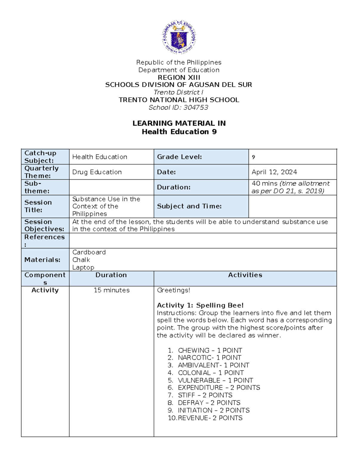 Catch-UP-Health-Education Grade 9 - Republic of the Philippines ...