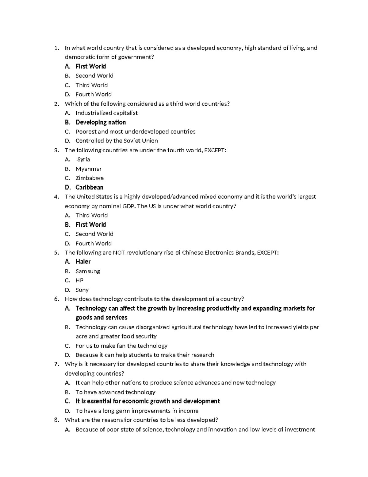 HUM 004 TQ - maam - In what world country that is considered as a ...