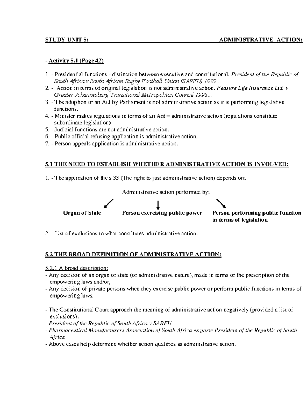 ADL2601 Administrative-Action Notes - STUDY UNIT 5: ADMINISTRATIVE ...