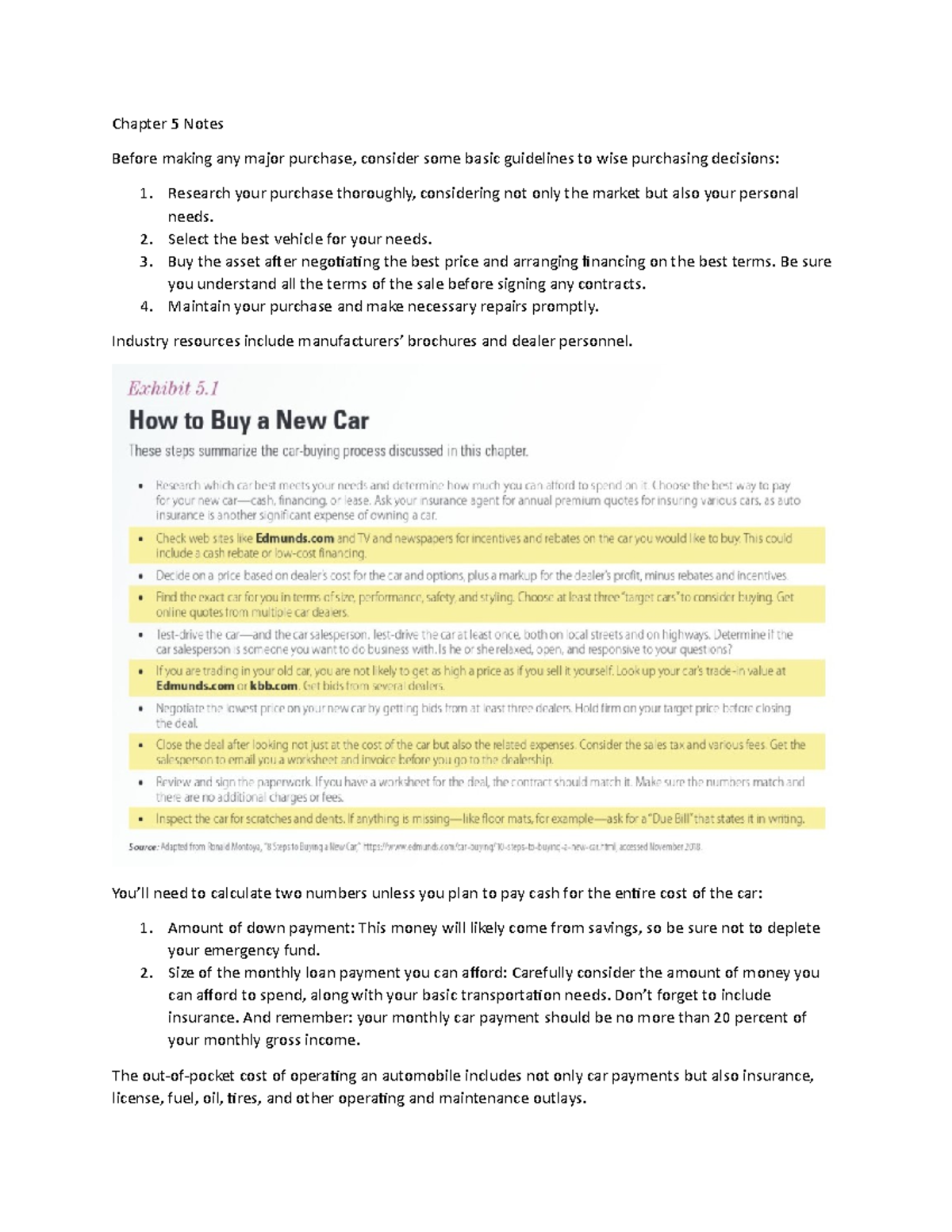 Chapter 5 Notes - Chapter 5 Notes Before making any major purchase ...