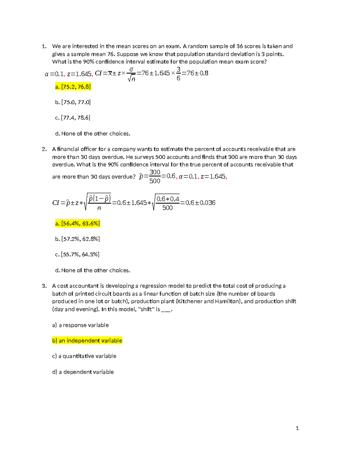 Practice Question Set with steps - We are interested in the mean scores ...