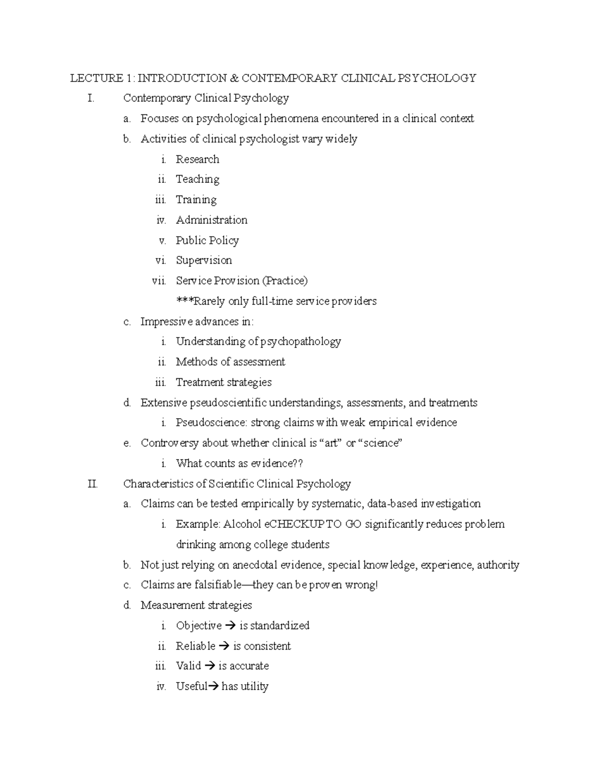 Lecture 1 Notes - LECTURE 1: INTRODUCTION & CONTEMPORARY CLINICAL ...