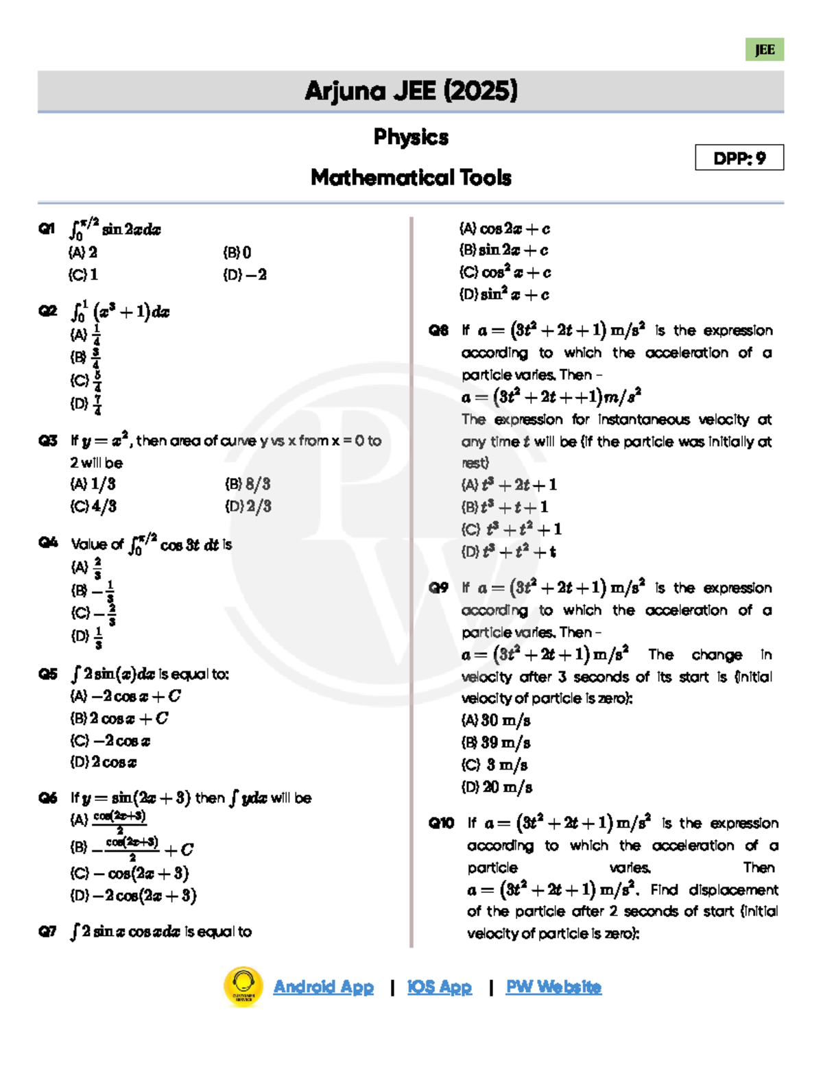 Mathematical Tools DPP 09 (Of Lec 11) Arjuna JEE 2025 - JEE Arjuna JEE (2025) Q 1 (A) (B) (C) (D ...