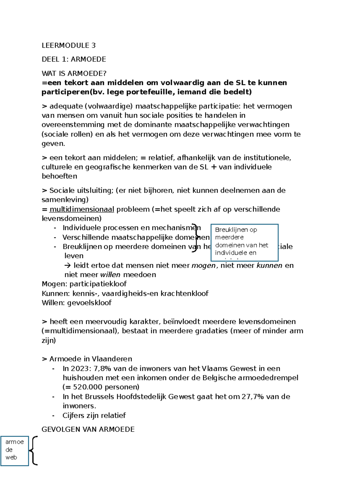 Leermodule 3 SID - samenvatting ppt - LEERMODULE 3 DEEL 1: ARMOEDE WAT IS ARMOEDE? =een tekort ...