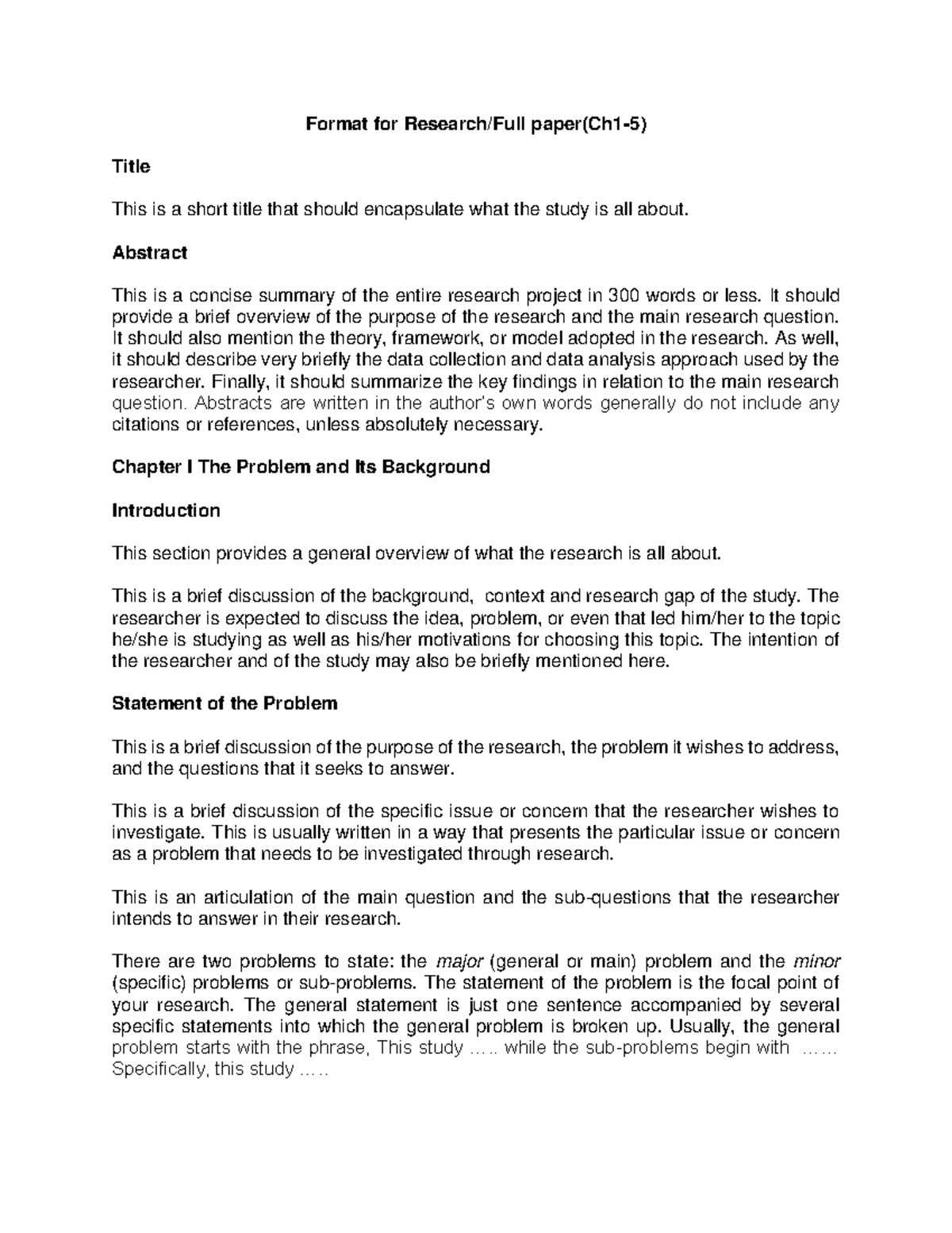 Format for Full Research Paper - Bachelor of Secondary Education Major ...