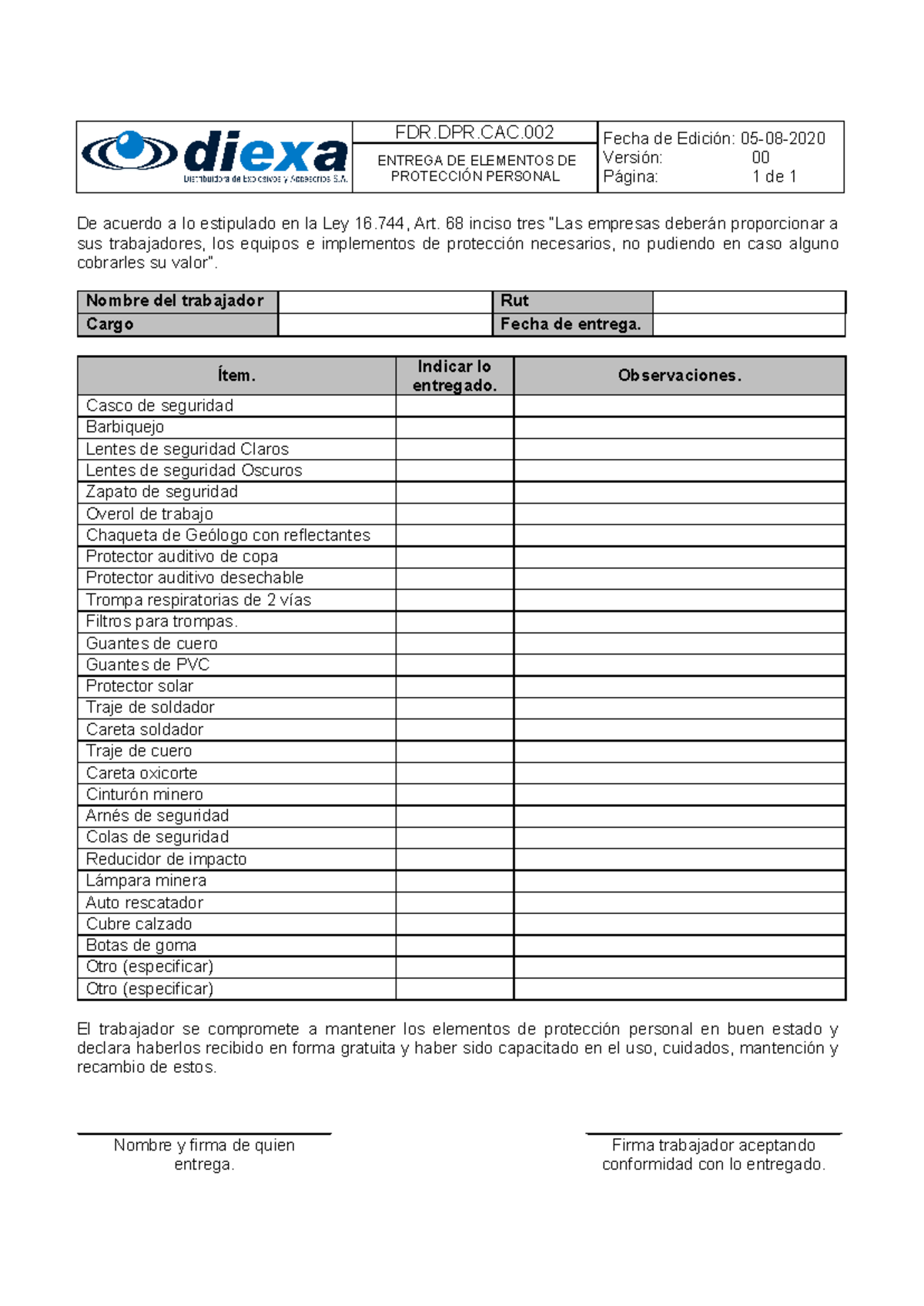 FDR.DPR.CAC.002. Entrega de EPP..pdf gestion de la prevencion de ...