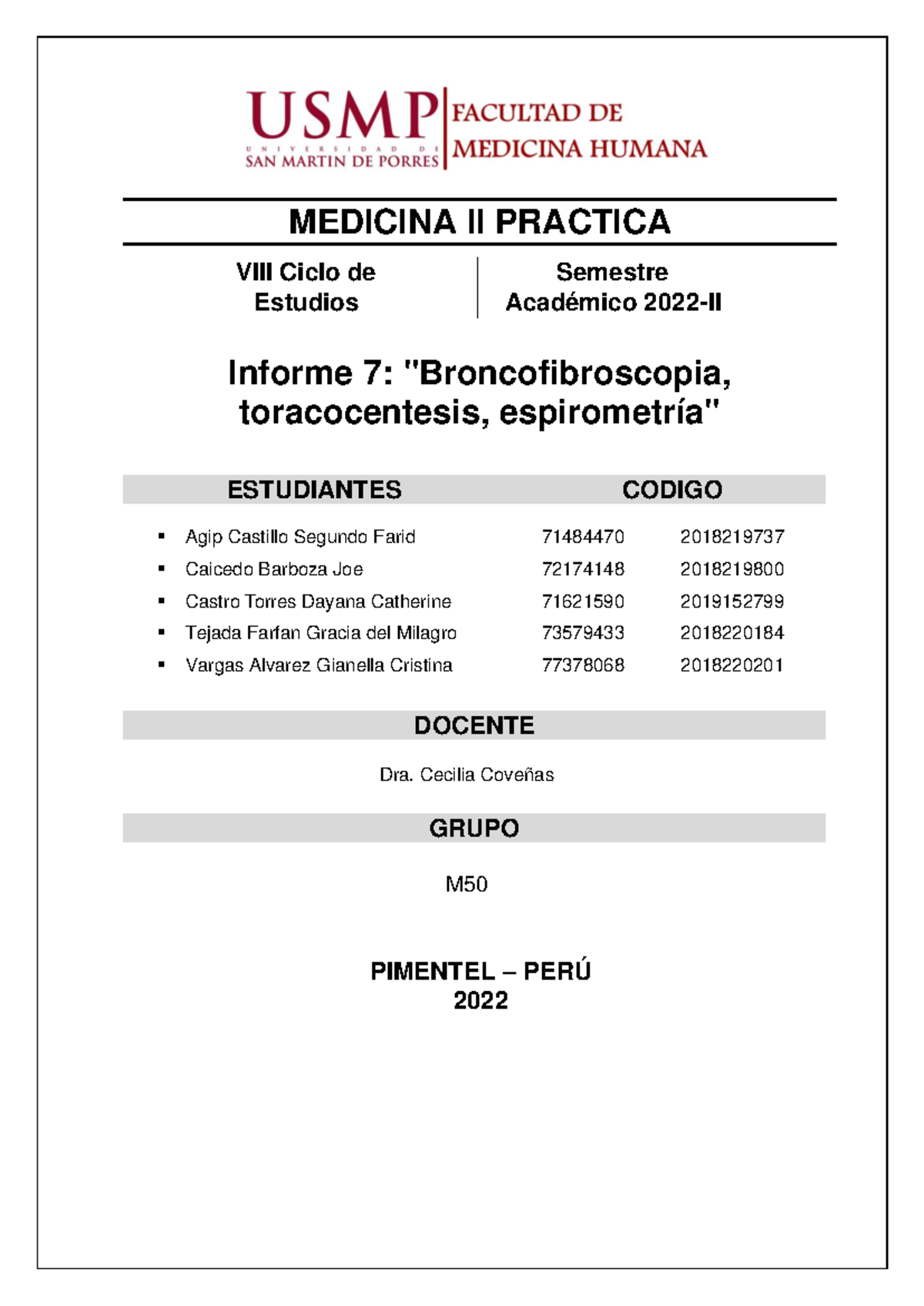 Informe 7 - Espirometria - MEDICINA II PRACTICA Informe 7 ...