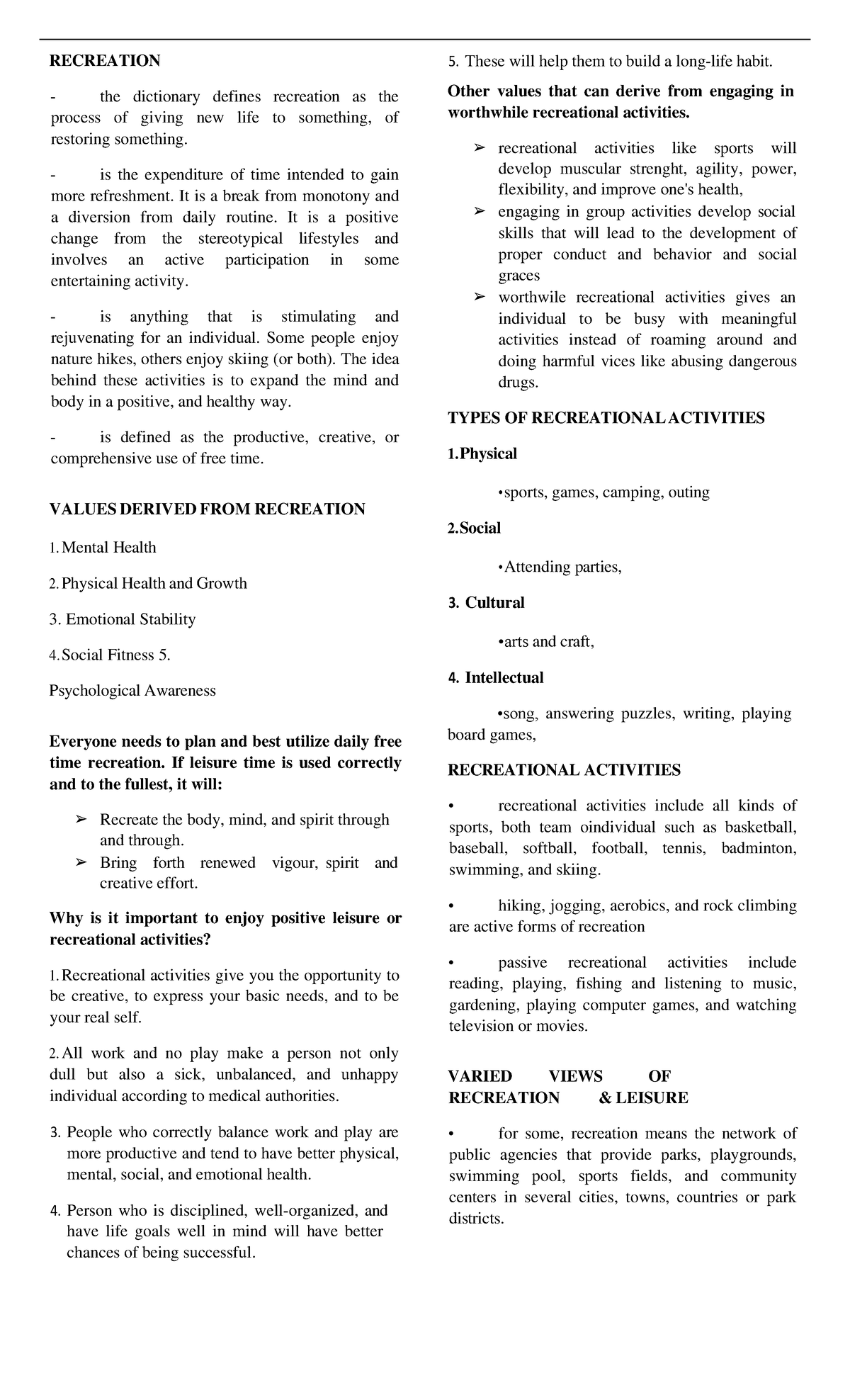 RALM Prelim Reviewer - RECREATION the dictionary defines recreation as ...