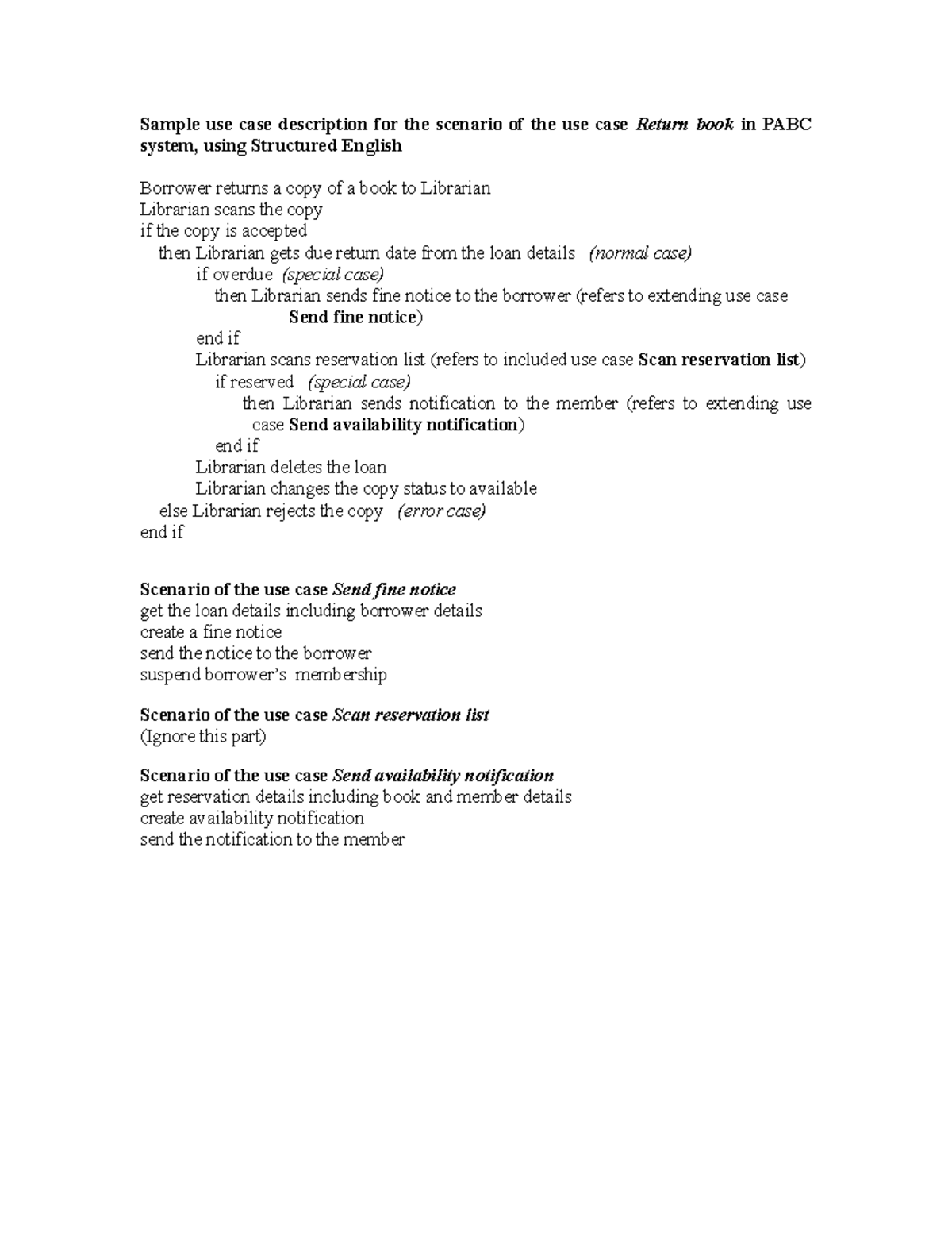 Use case description for Return book - Sample use case description for ...