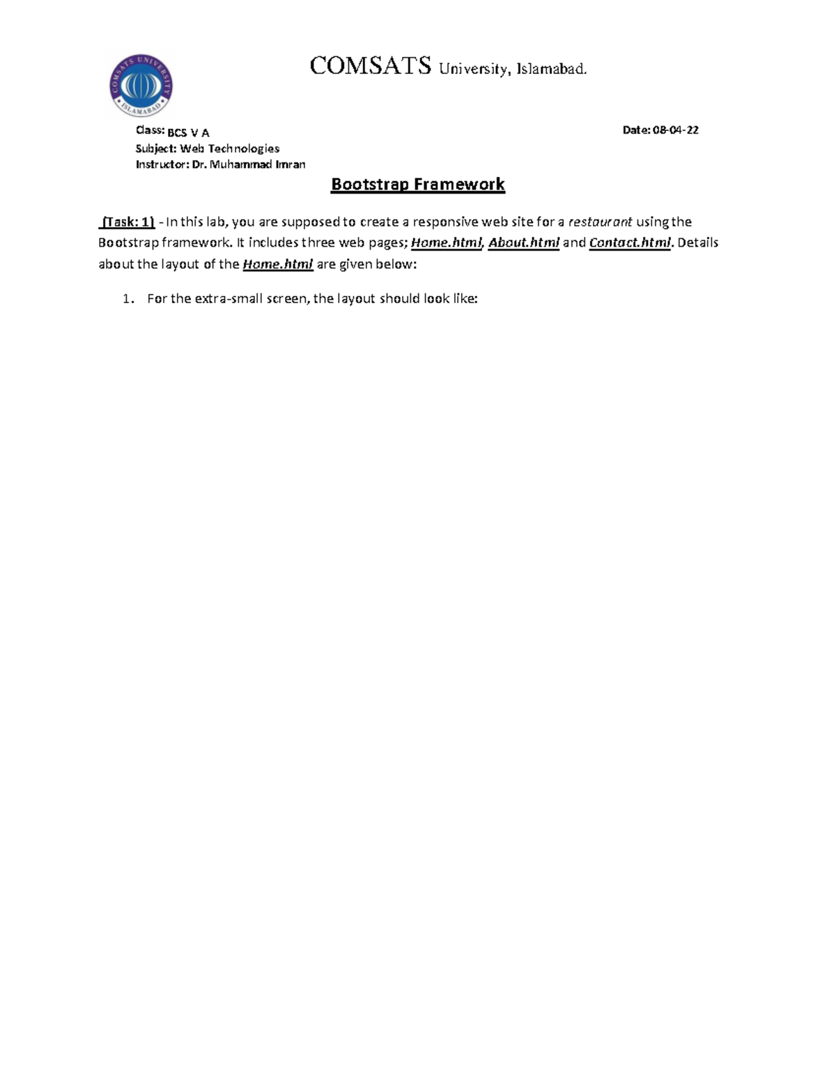 LAB 07 - BCS(5A) - Class: BCS V A Date: 08 -04- Subject: Web ...