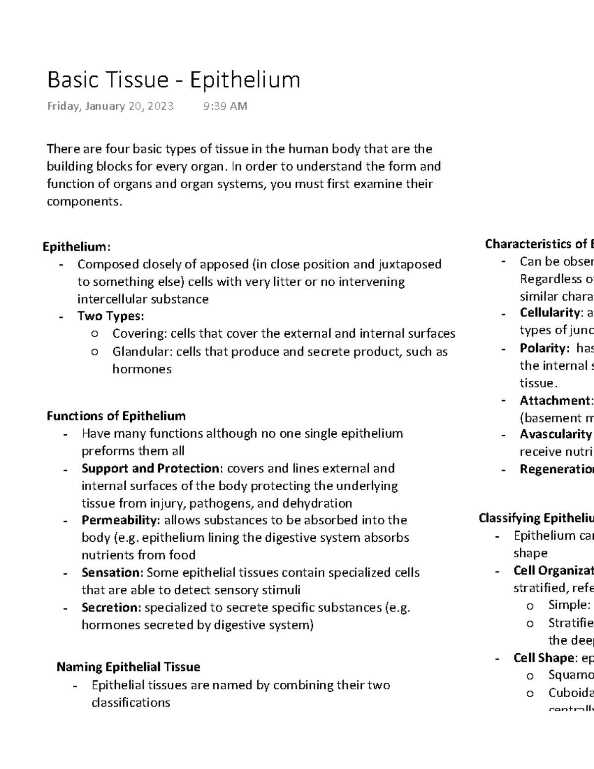 Basic Tissue - Epithelium - There are four basic types of tissue in the ...