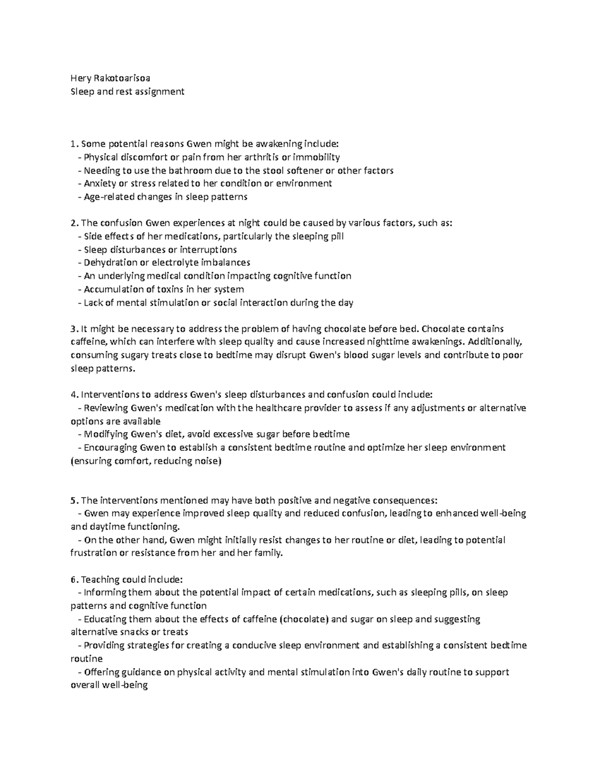 Sleep and rest assignment Hery copy - Hery Rakotoarisoa Sleep and rest ...