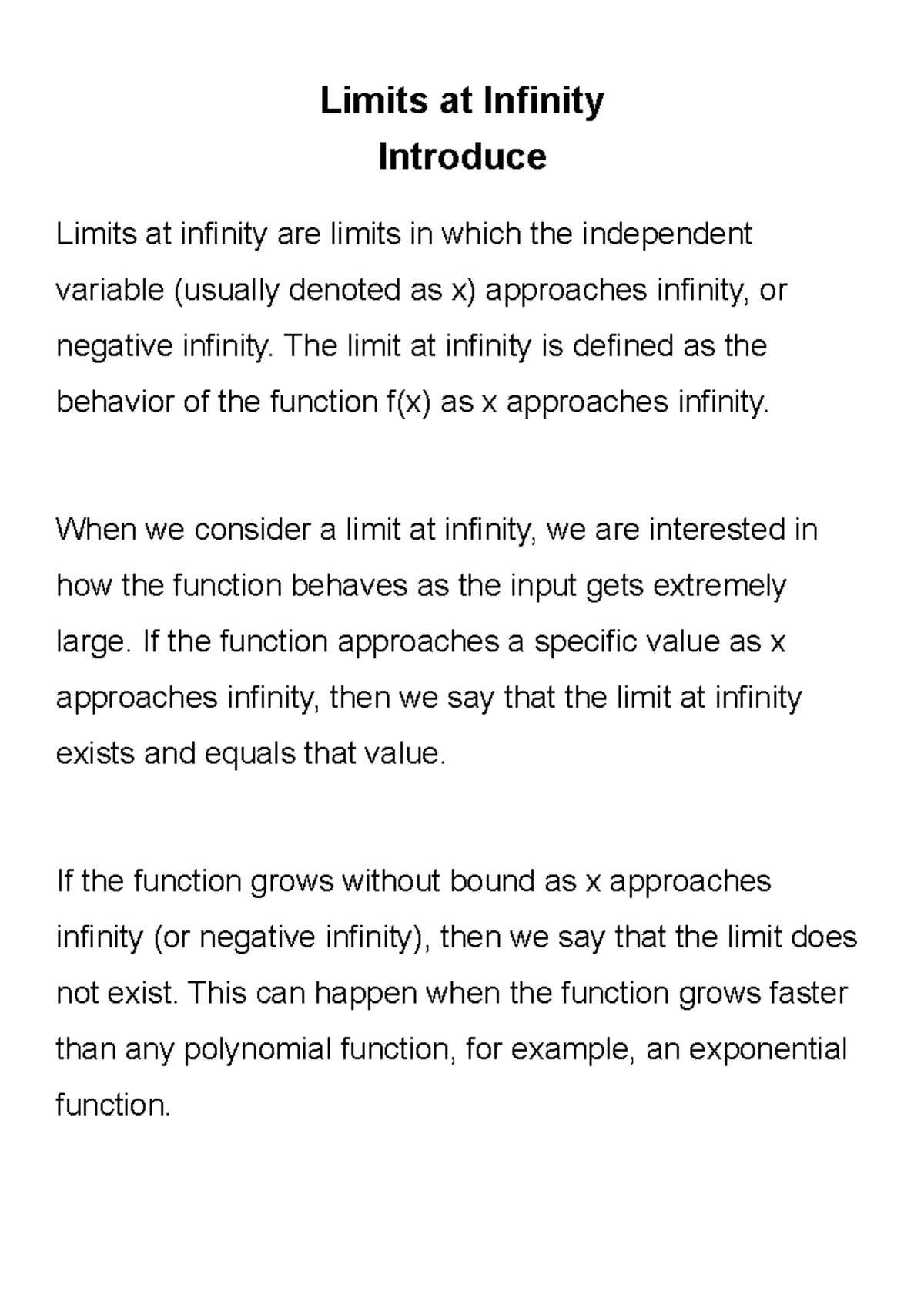 Limits at Infinity Introduce - Limits at Infinity Introduce Limits at ...